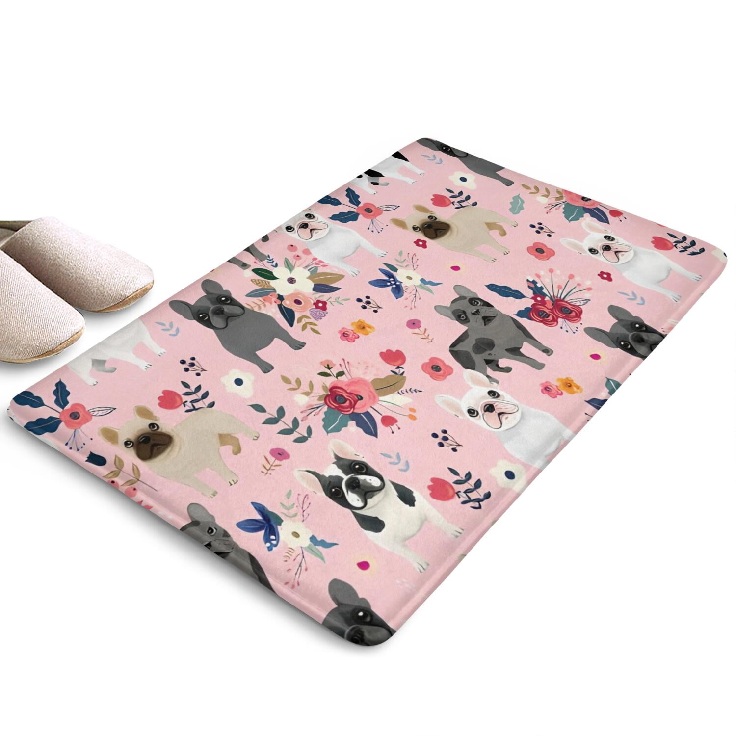 French Bulldog Dog with Pioneer Flower Flannel Non Slip Door Rugs ...