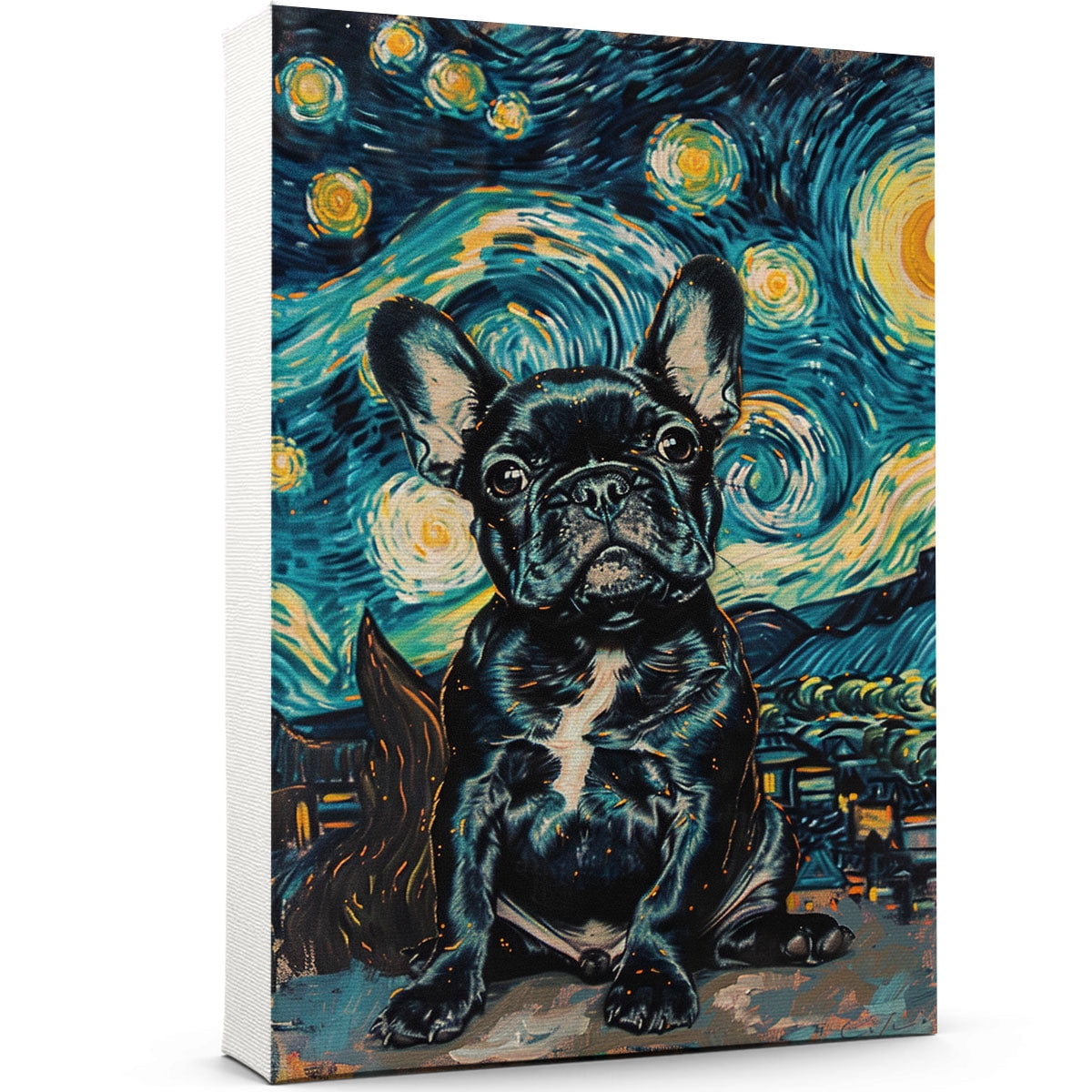 French Bulldog Dog Starry Night Canvas Wall Art Prints, Dog Art Canvas ...
