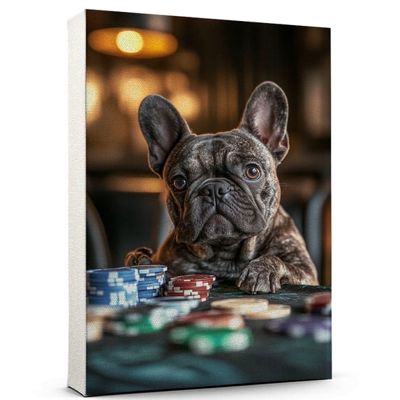 French Bulldog Dog Stretched Canvas Size 8x12 Poker Canvas – Funny ...