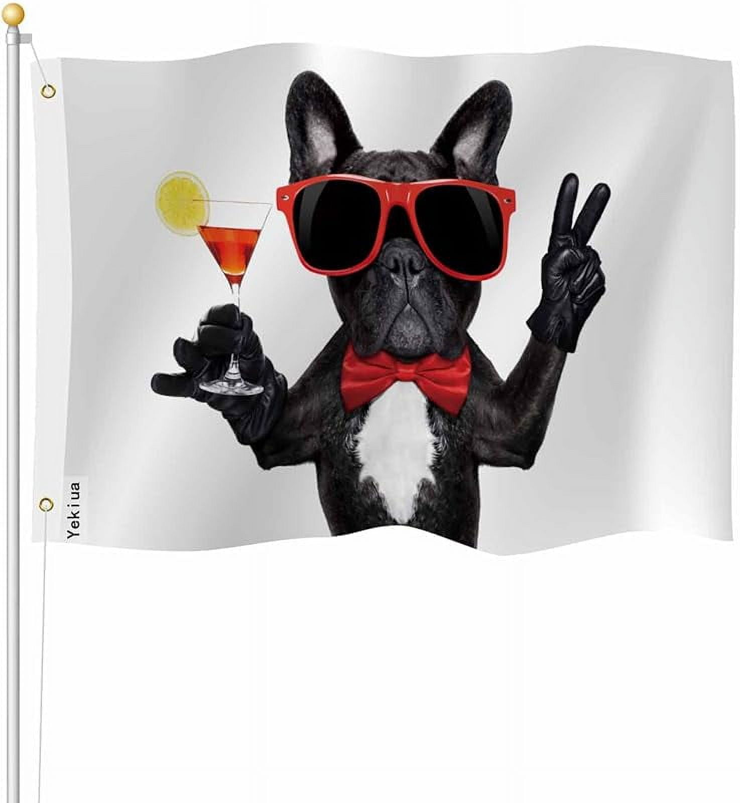 French Bulldog Flag 3X5 Outdoor Dog Holding Martini Glass For Fun And ...