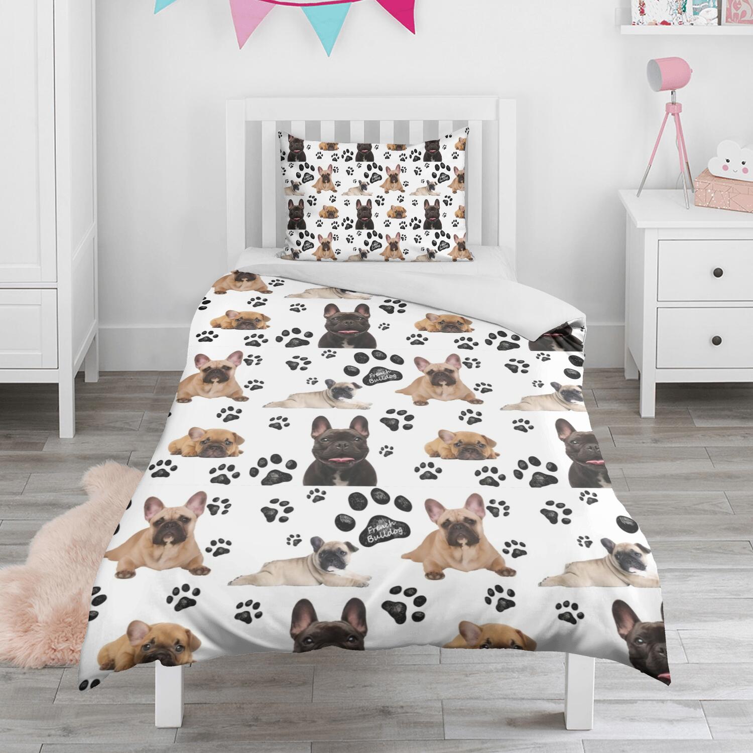French Bulldog Footprint Duvet Cover and Pillowcase Set for Single ...