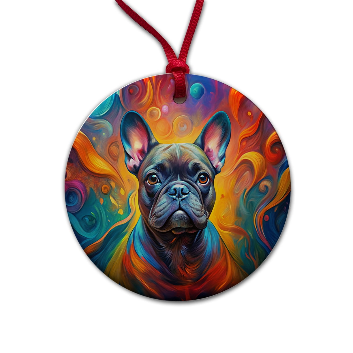 French Bulldog Frenchie Dog Abstract Art Christmas Tree Holiday Round ...