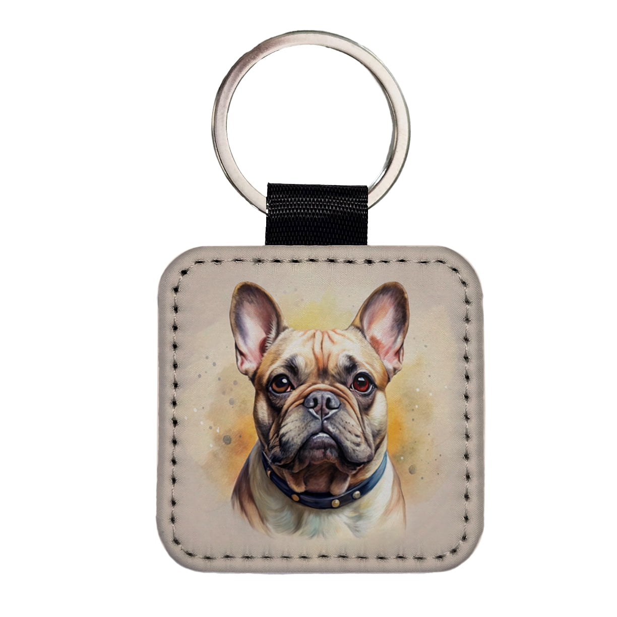 French Bulldog Frenchie Dog Illustration Faux Leather Square Keychain ...