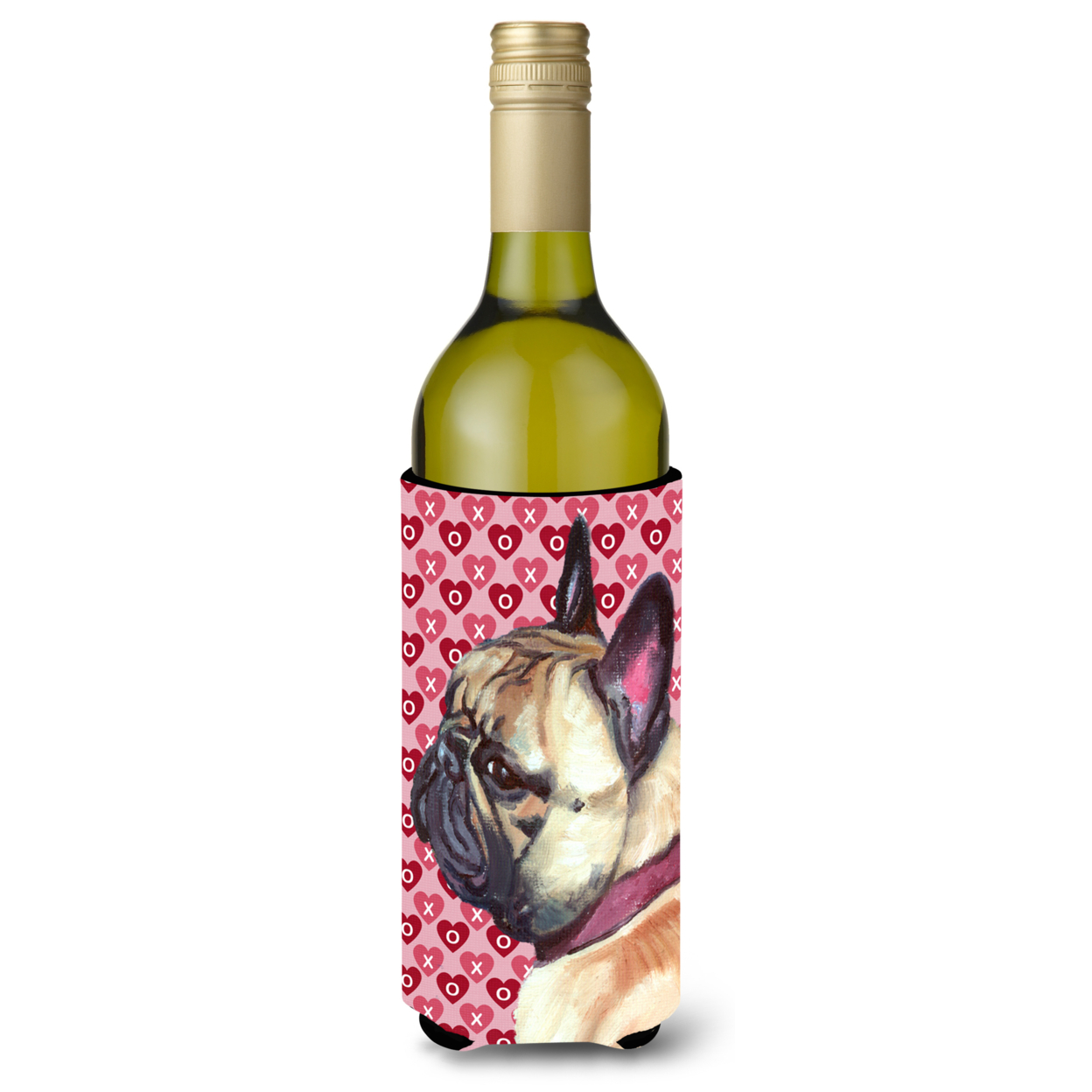 French Bulldog Frenchie Hearts Love and Valentines Day Wine Bottle ...