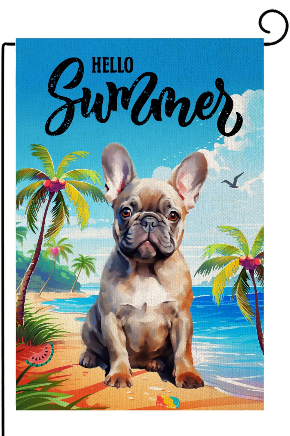 French Bulldog Garden Flag Hello Summer Sea Beach Dogs Double Sided ...