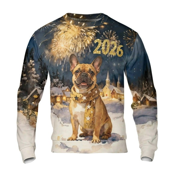 French Bulldog Happy New Year 2026 with Fireworks on New Year's Eve All ...