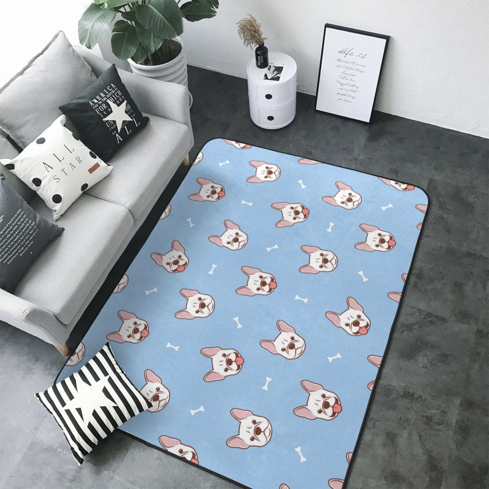 French Bulldog Head Area Rugs for Living Room Bedroom, 5x7 Soft Throw ...