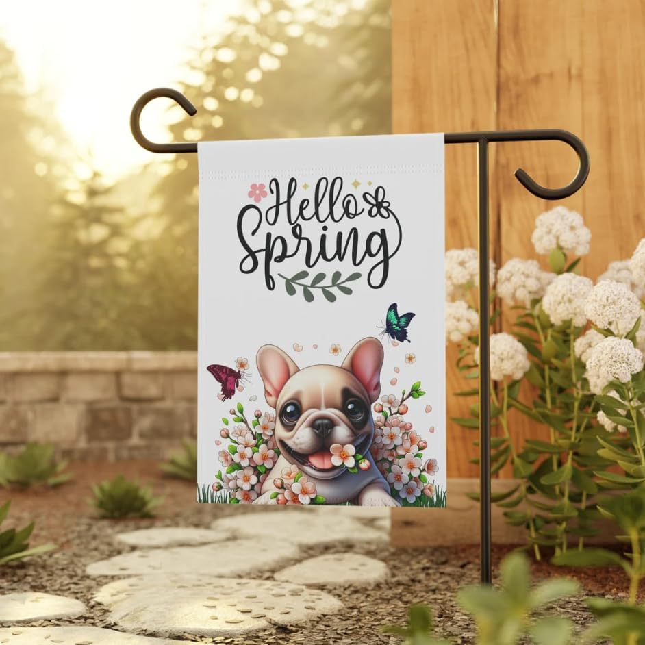 French Bulldog Hello Spring Summer Love Dog Flower Butterfly Garden ...