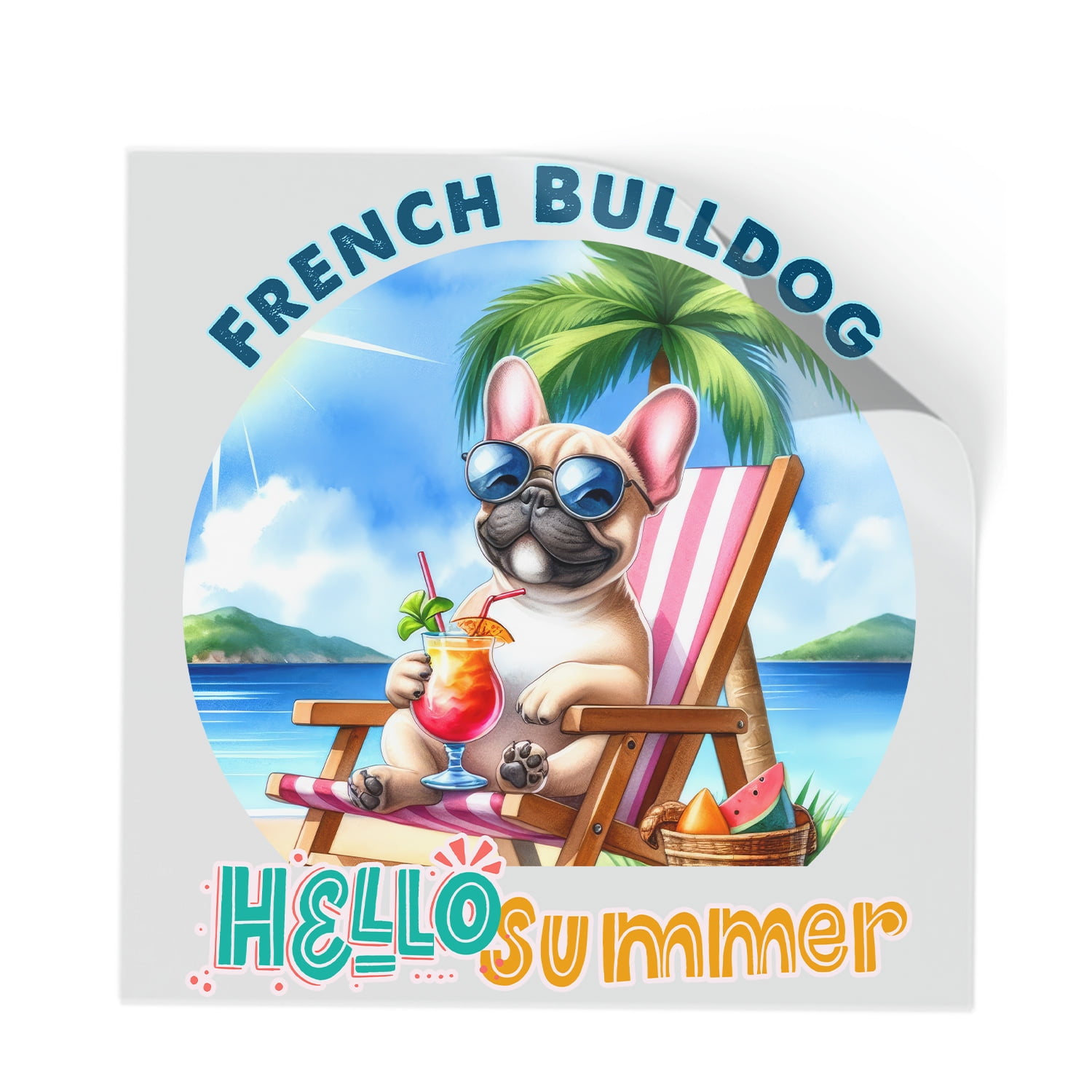 French Bulldog Hello Summer Beach Theme with Sunglasses and Tropical ...