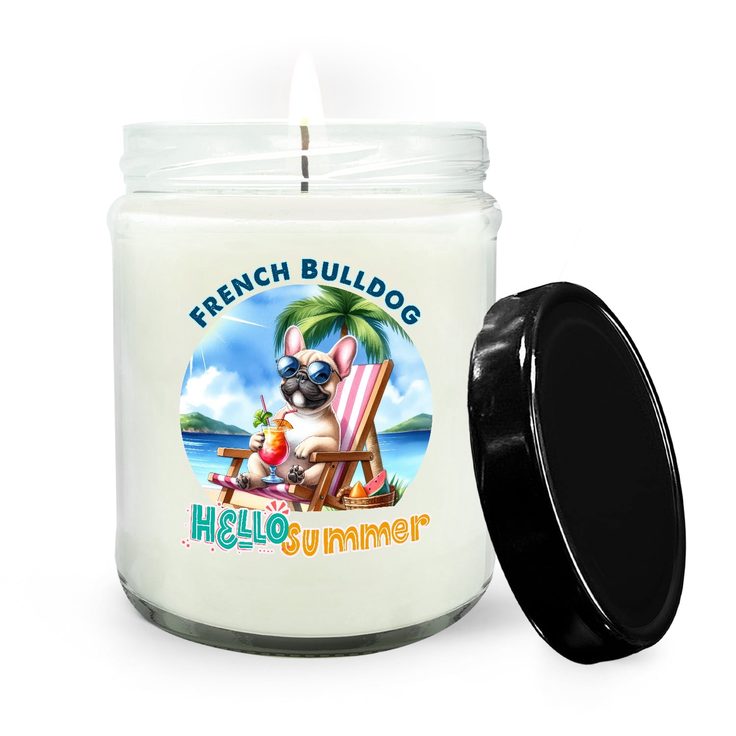 French Bulldog Hello Summer Beach Theme with Sunglasses and Tropical ...