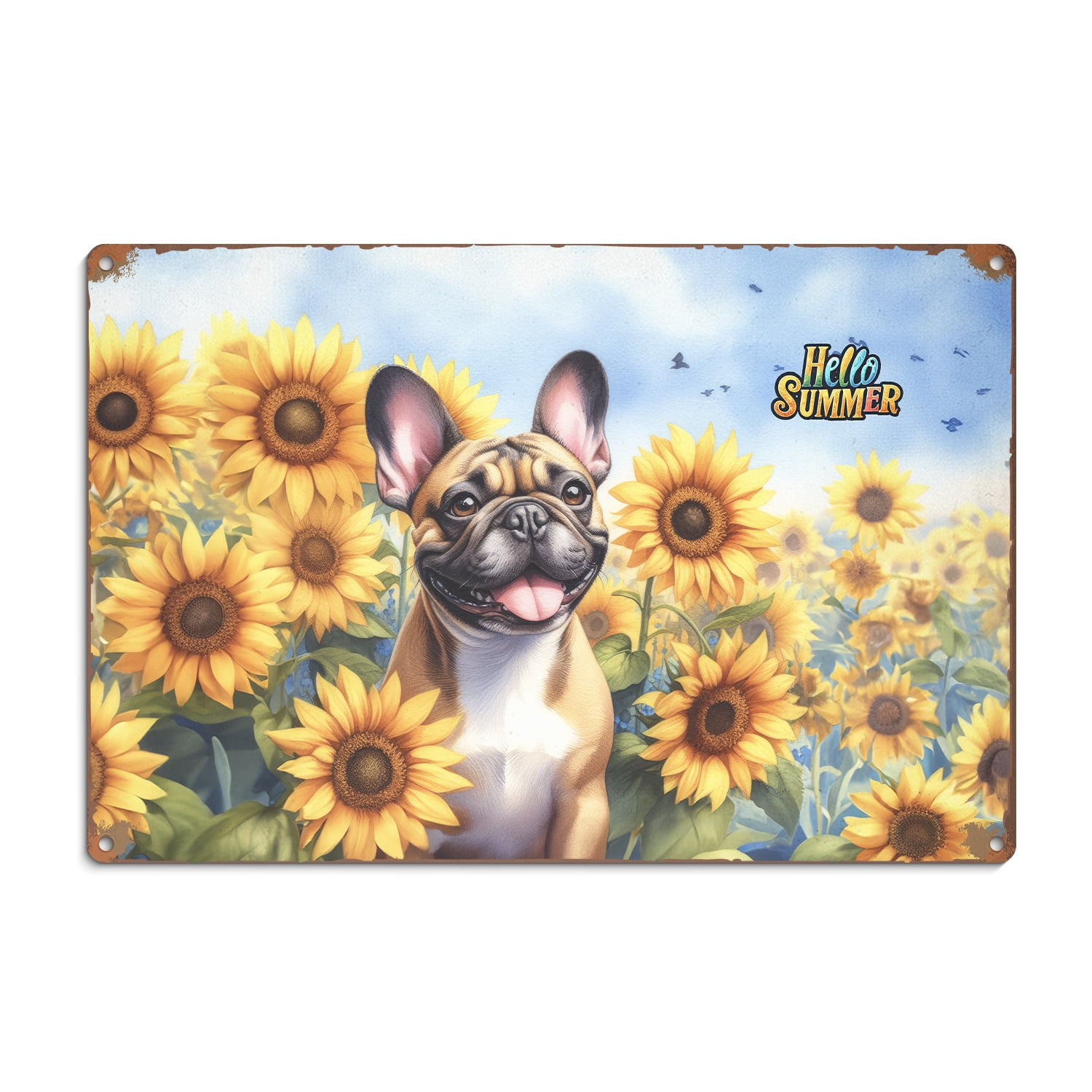 French Bulldog Hello Summer Sunshine Sunflowers Spring Retro Vintage ...