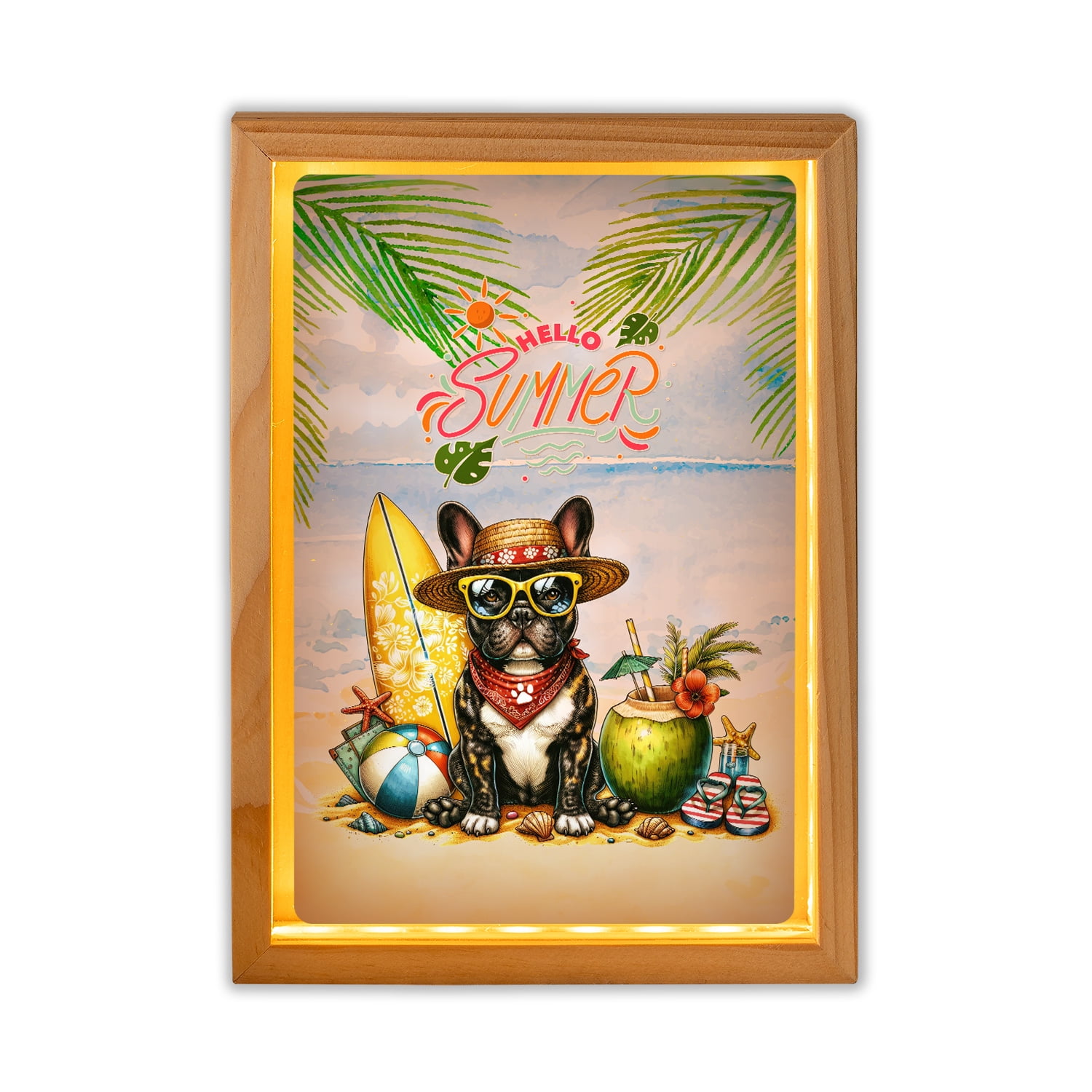 French Bulldog Hello Summer with Sunglasses and Surfboard Tropical ...