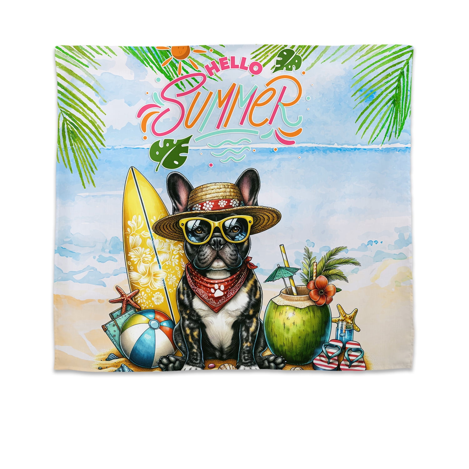 French Bulldog Hello Summer with Sunglasses and Surfboard Tropical ...