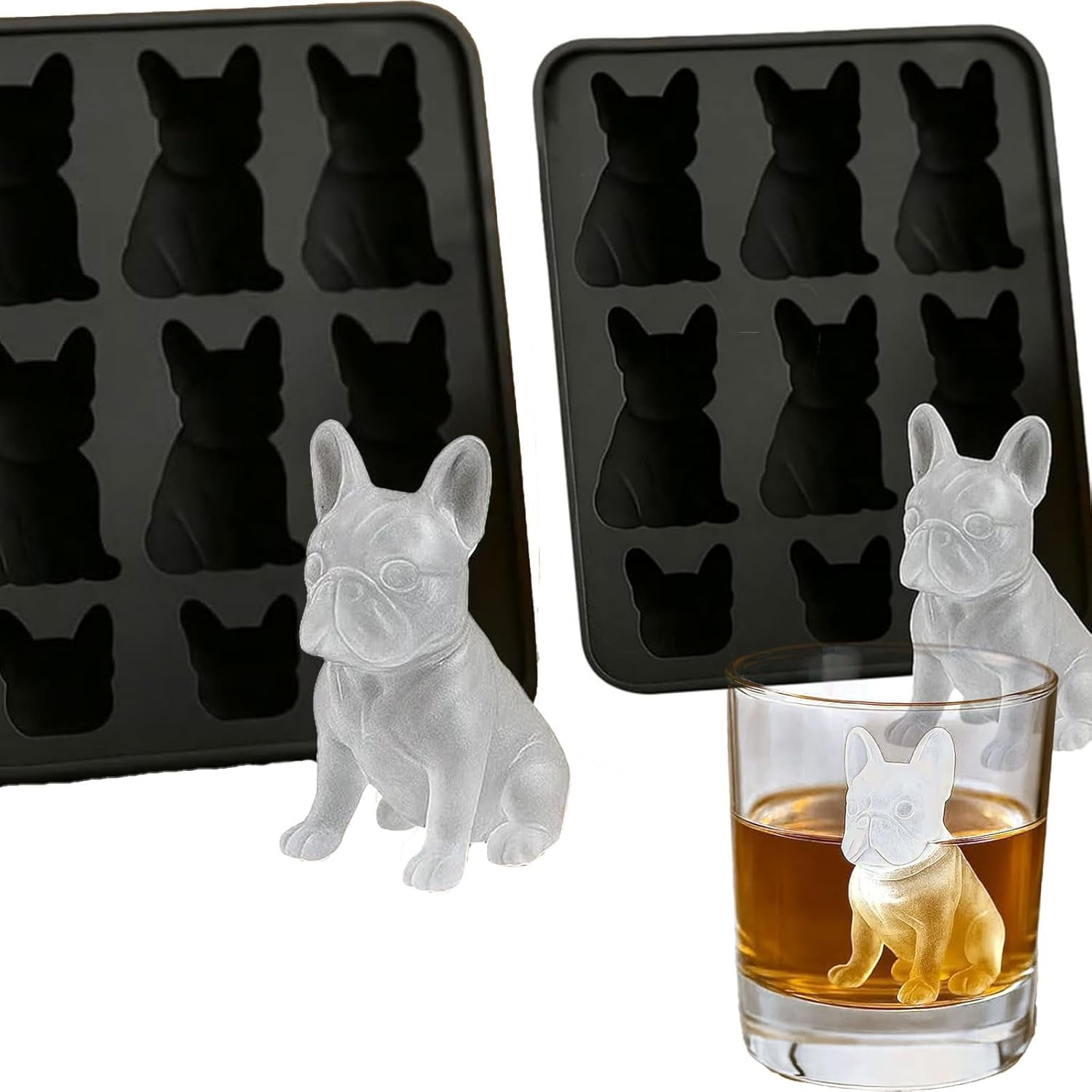 French Bulldog Ice Cube Mold,big ice cube molds 3D Silicone Dog Shape ...