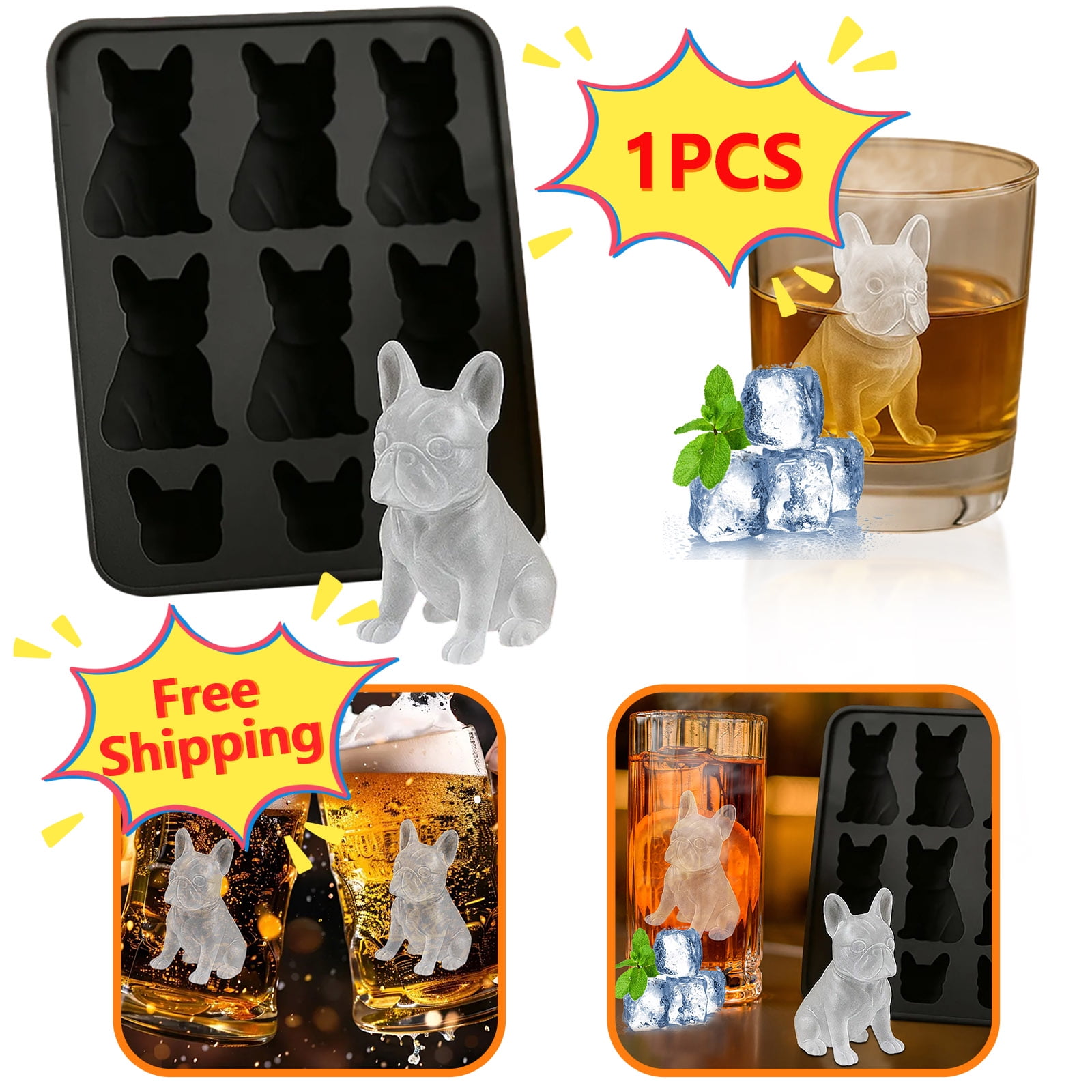 French Bulldog Ice Mold - 3D Silicone Dog Shape Ice Tray, Molds with ...