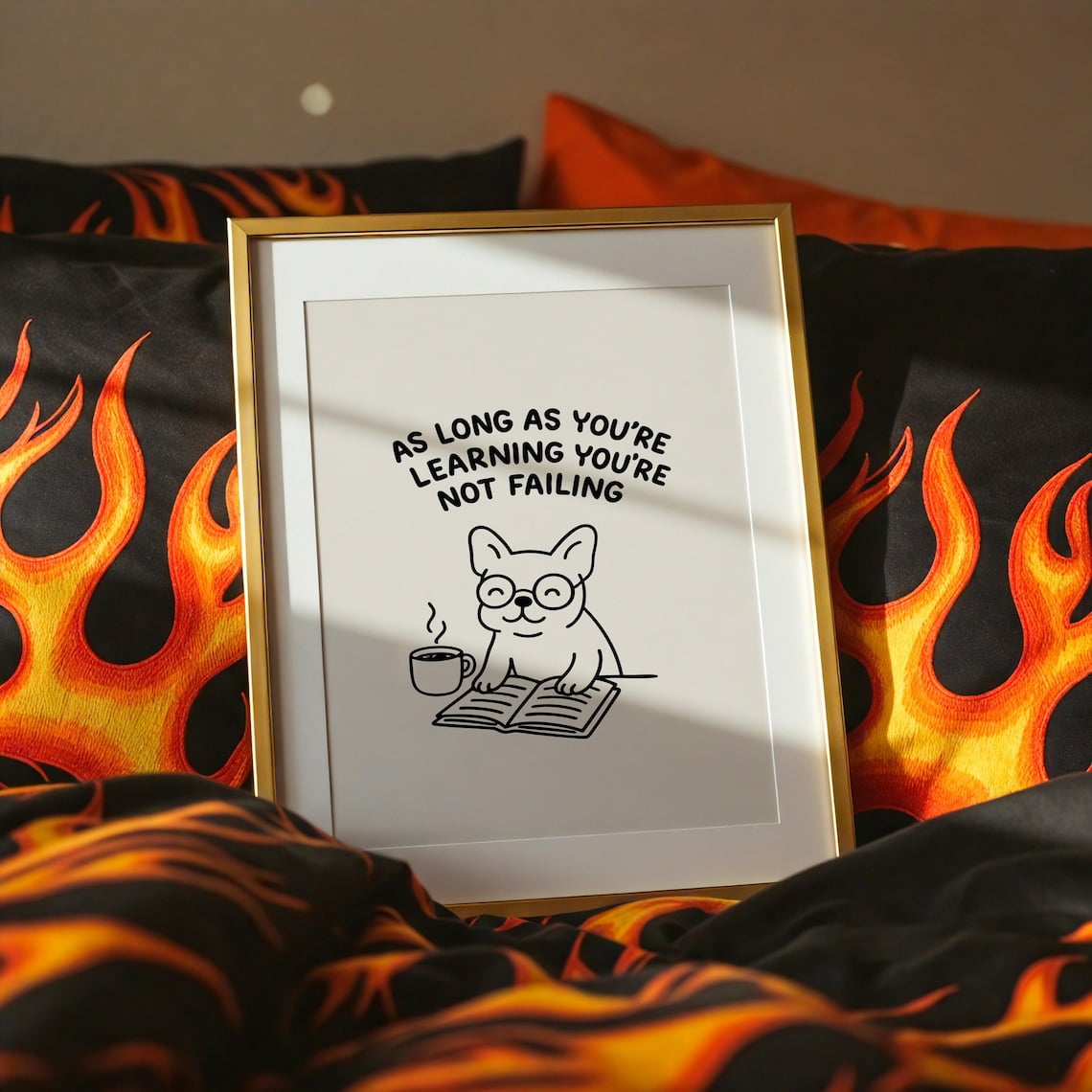 French Bulldog Motivational Wall Art, Blue Line Art Print, Study Dog ...