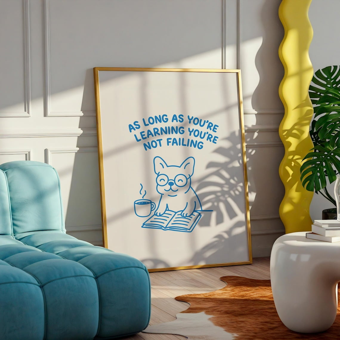 French Bulldog Motivational Wall Art, Blue Line Art Print, Study Dog ...