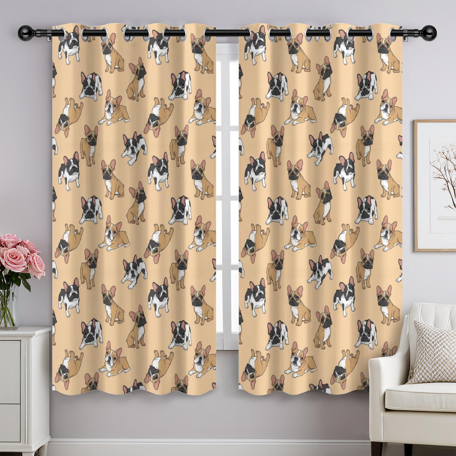 French Bulldog Orange Pattern Blackout Curtains,Triple Weaved Fabric ...