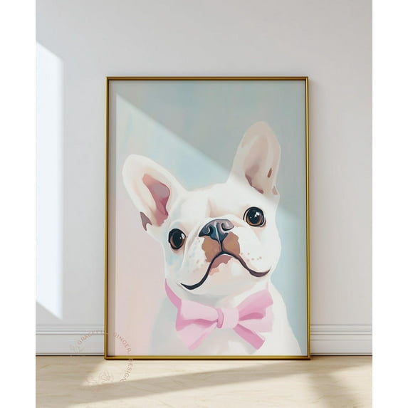 French Bulldog Portrait Print: Dog With Pastel Pink Bow Tie Art #3350 ...