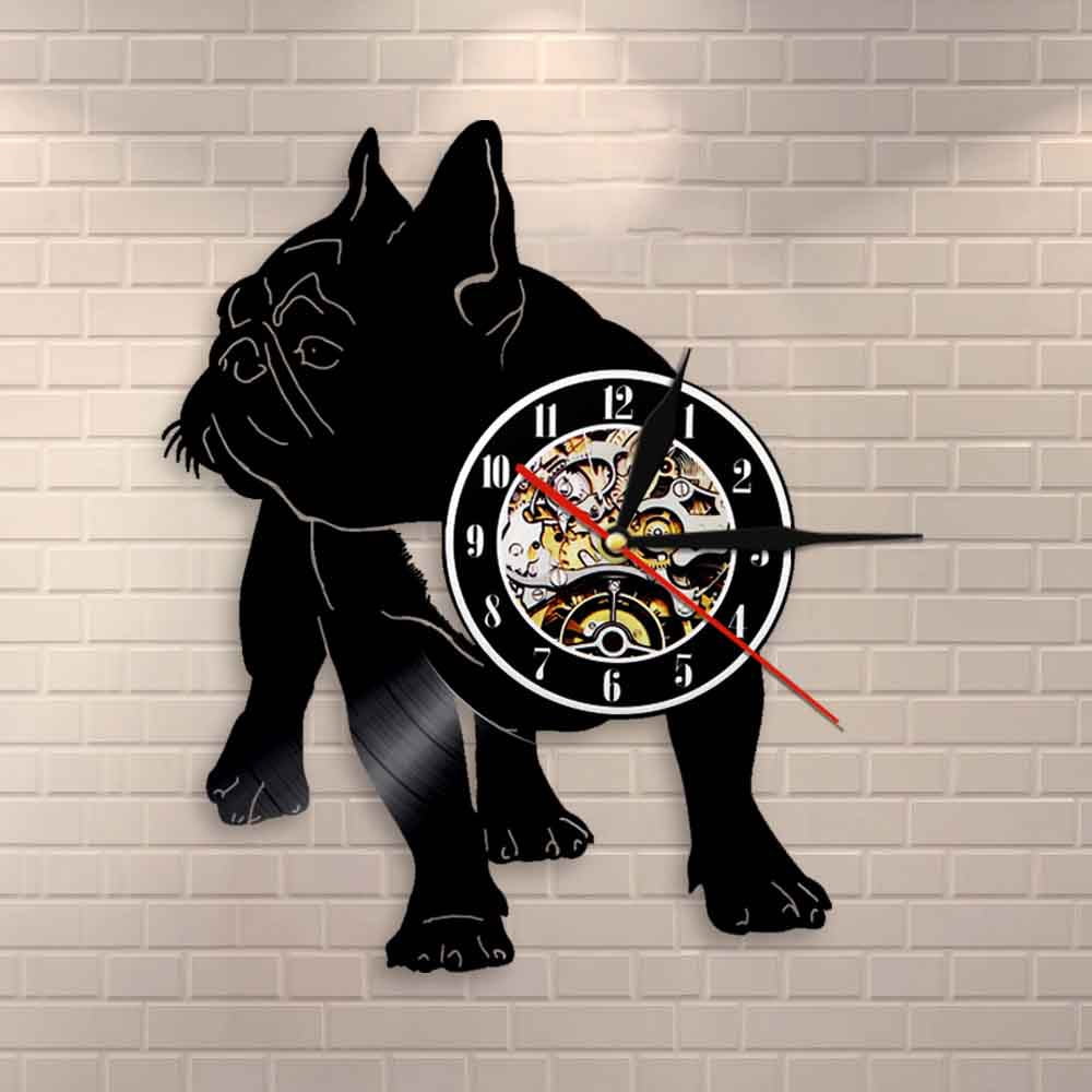 French Bulldog Silhouette Wall Art Wall Clock Frenchie Vinyl Record ...