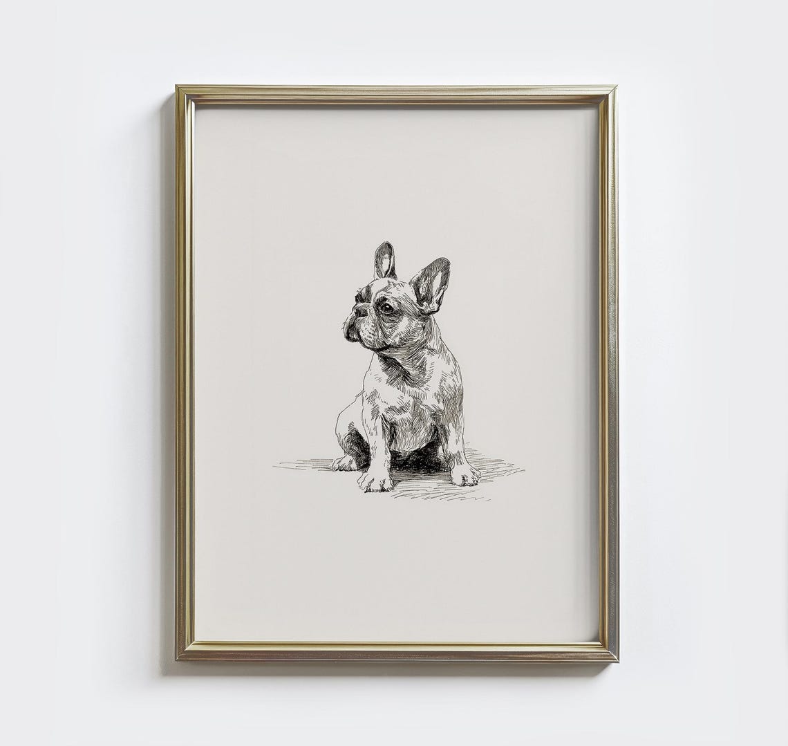 French Bulldog Sketch Print: Vintage Frenchie Dog Drawing Wall Art ...