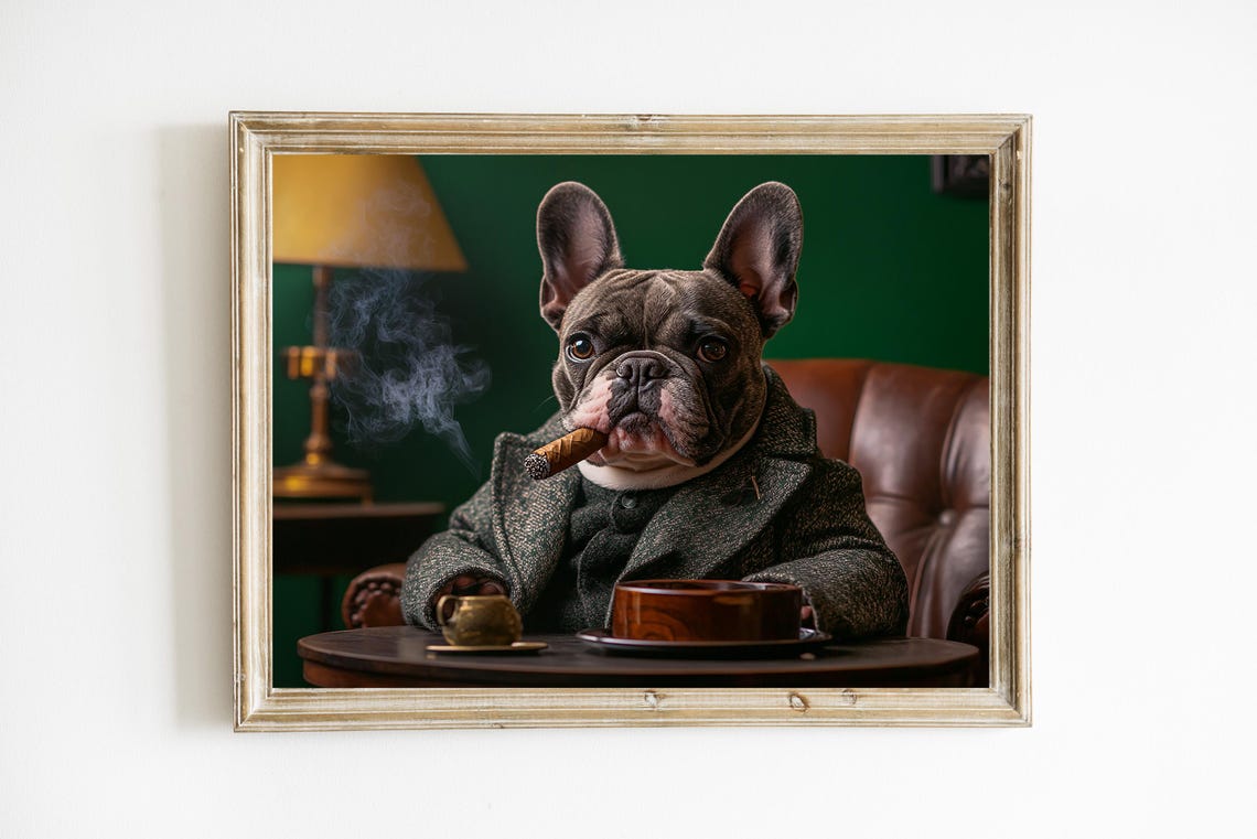French Bulldog Smoking A Cigar Print, Whimsical French Bulldog, Fine ...