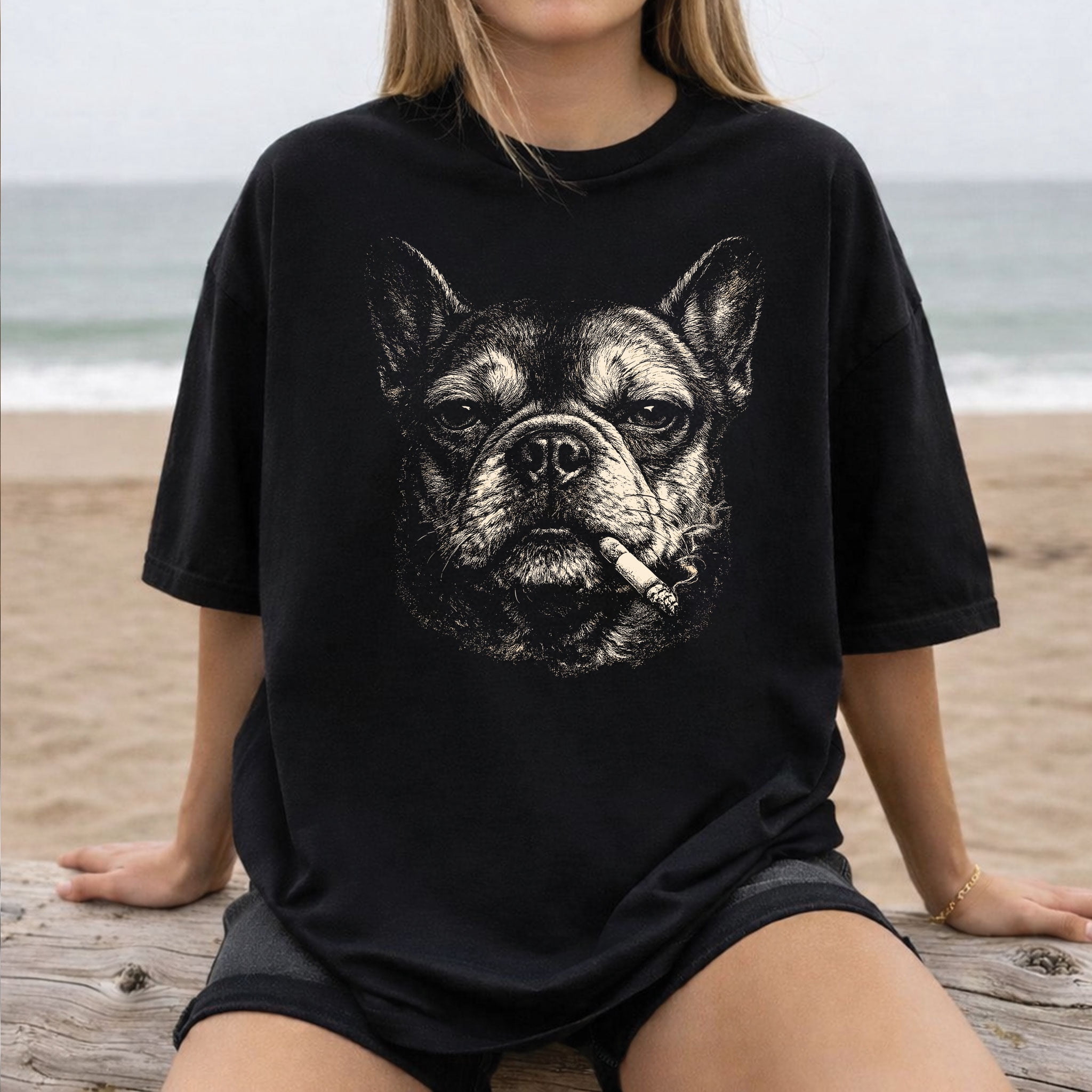 French Bulldog Smoking T-Shirt – Funny Dog Graphic Tee for Men & Women ...