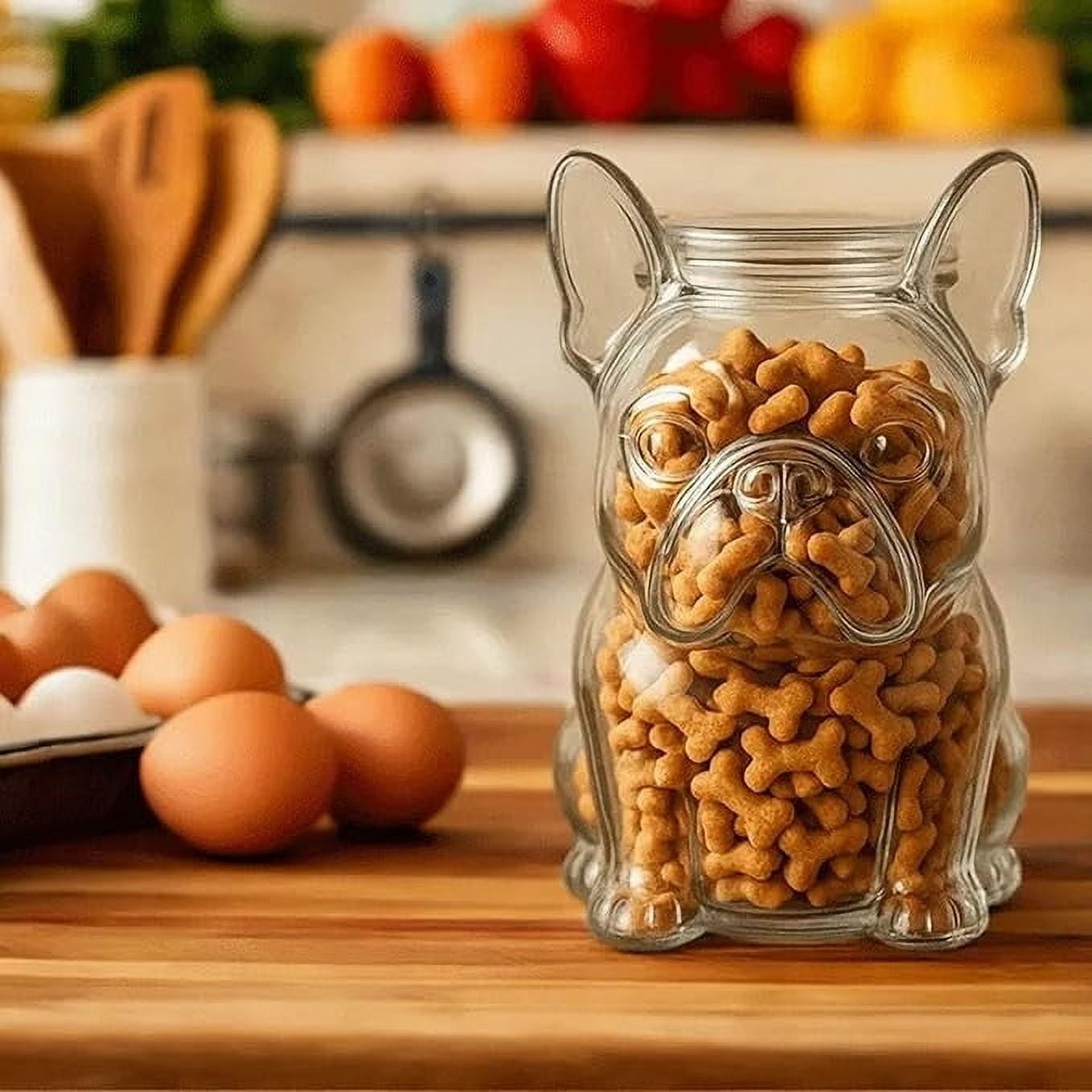 French Bulldog Snack Jar, Pet Food Storage Container, Clear Dog Biscuit ...