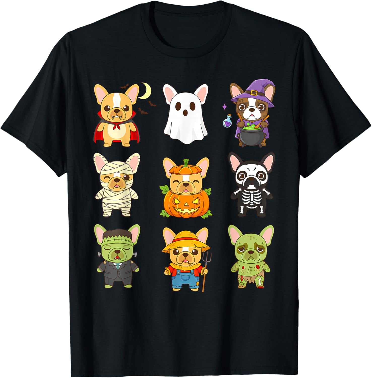 French Bulldog Spooky Halloween Monsters Kawaii Dog Frenchie T-Shirt ...