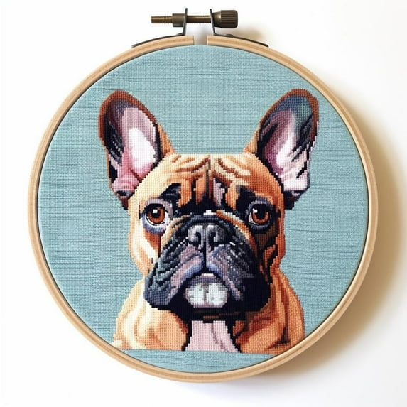 French Bulldog Stamped Cross Stitch Kits for Beginners Easy with Hoop ...