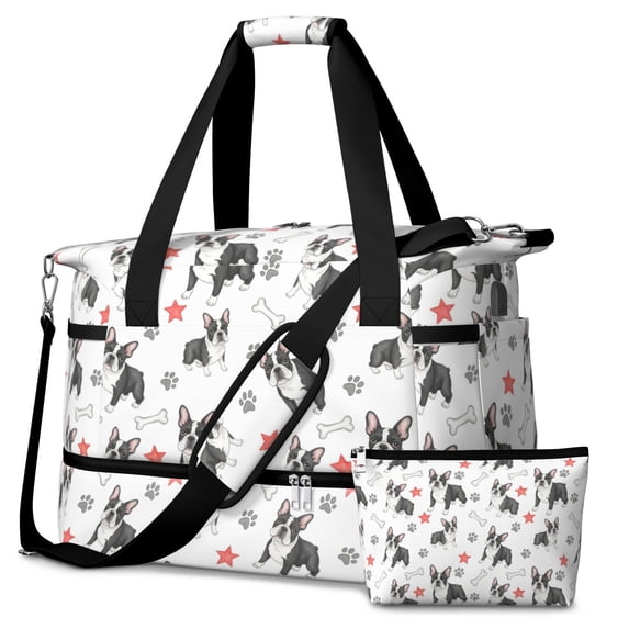 French Bulldog and Stars White Pattern Gym Duffel Bag 2 Piece Set ...