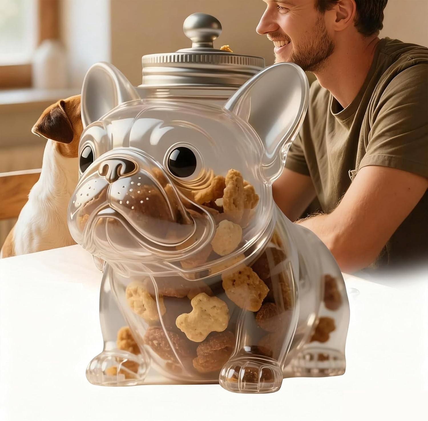 French Bulldog Treat Jar – Airtight Glass Snack Container with Lid ...
