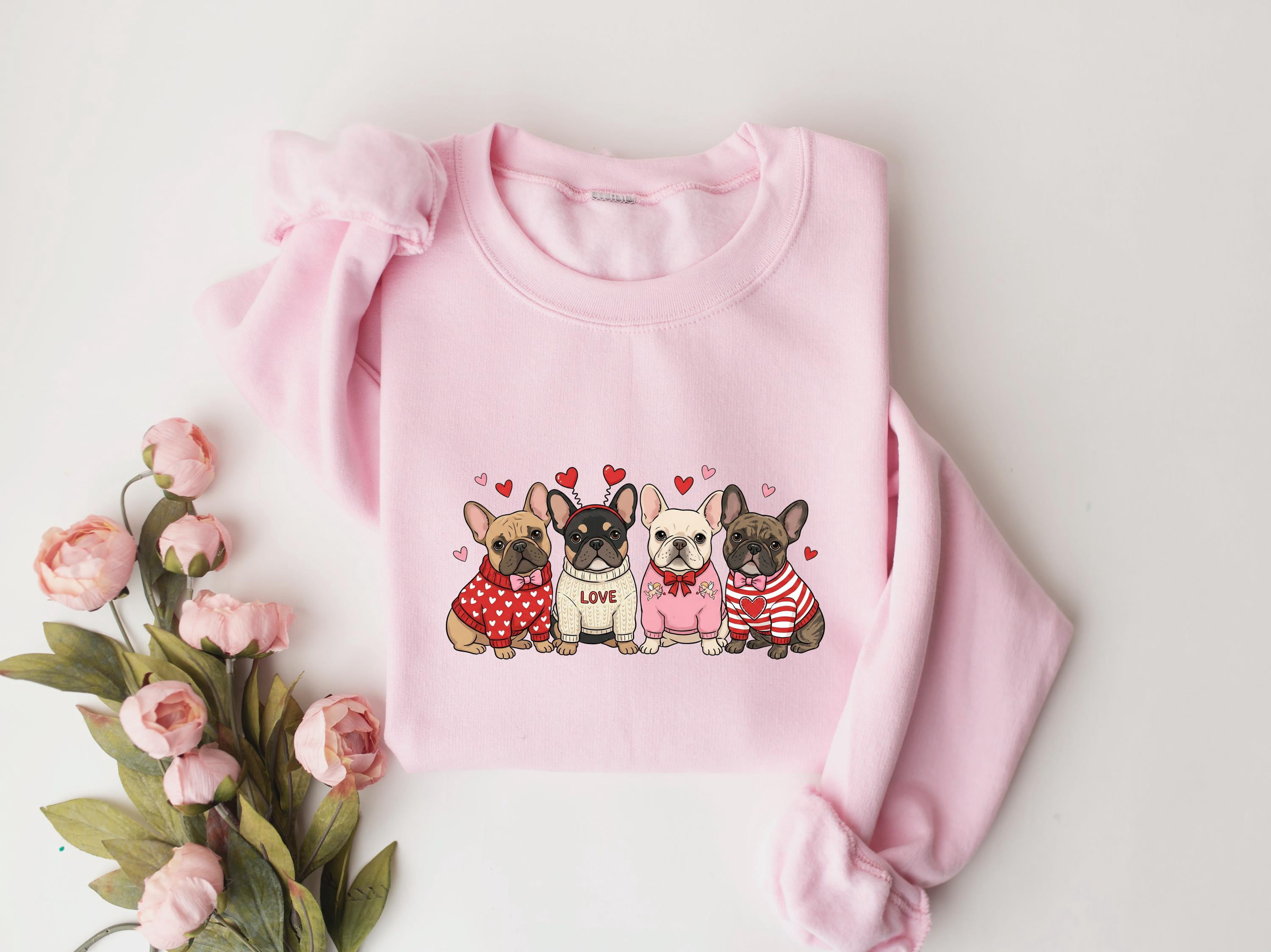French Bulldog Valentines Sweatshirt, Frenchie Love Crewneck, Cute Dog ...
