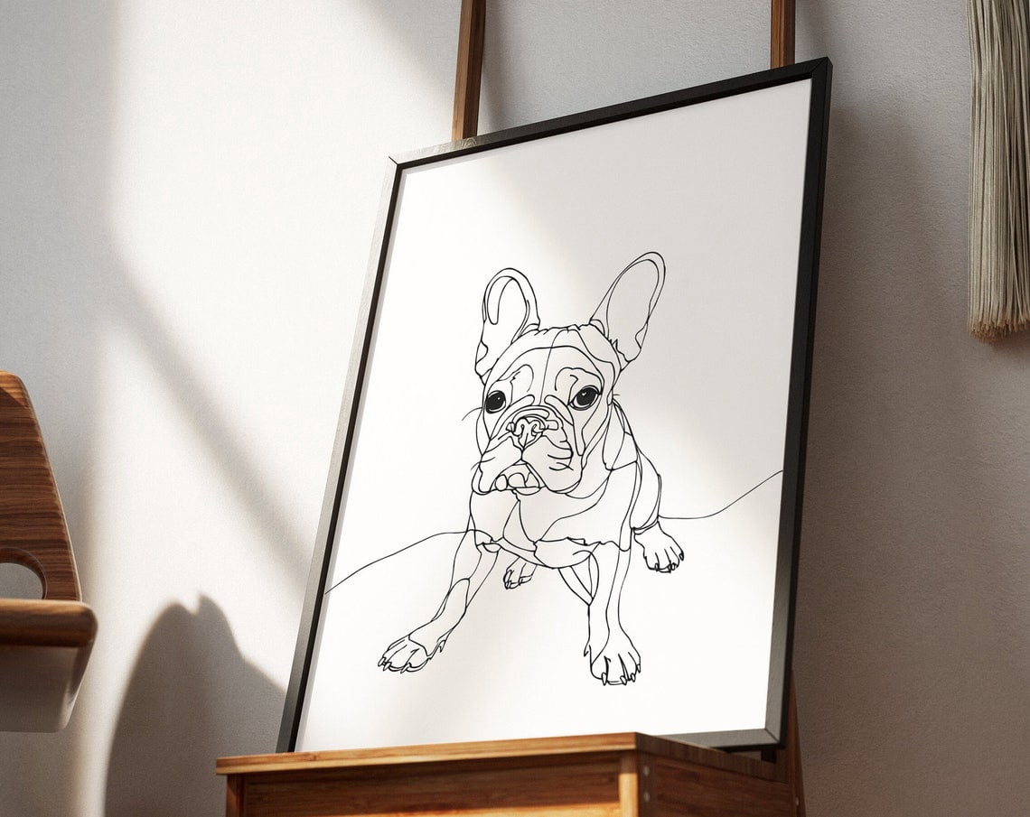 French Bulldog Wall Art, Frenchie Poster Print, Minimal Line Drawing ...