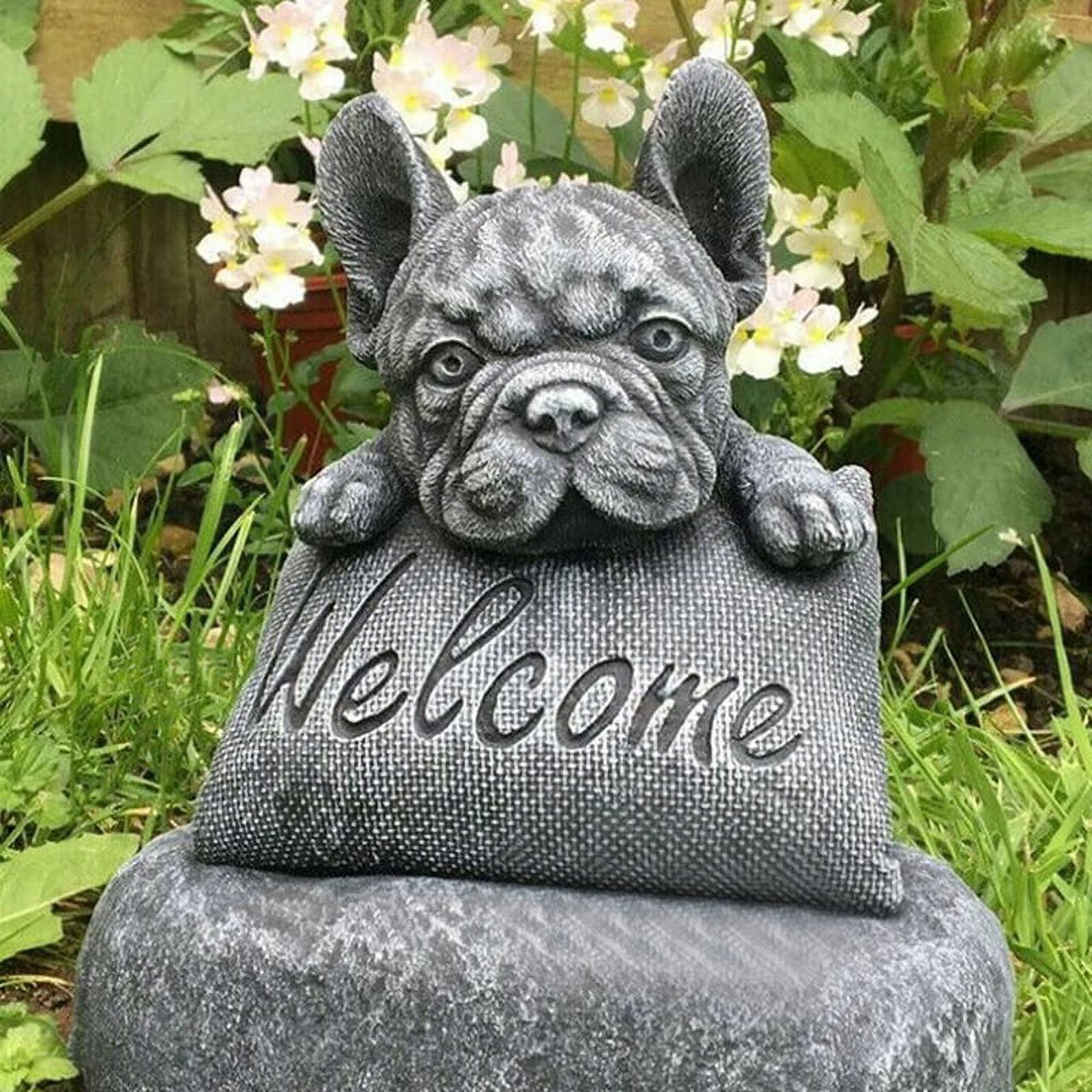 Qtmnekly French-Bulldog Welcome on a Plinth Home or Garden Accessories ...
