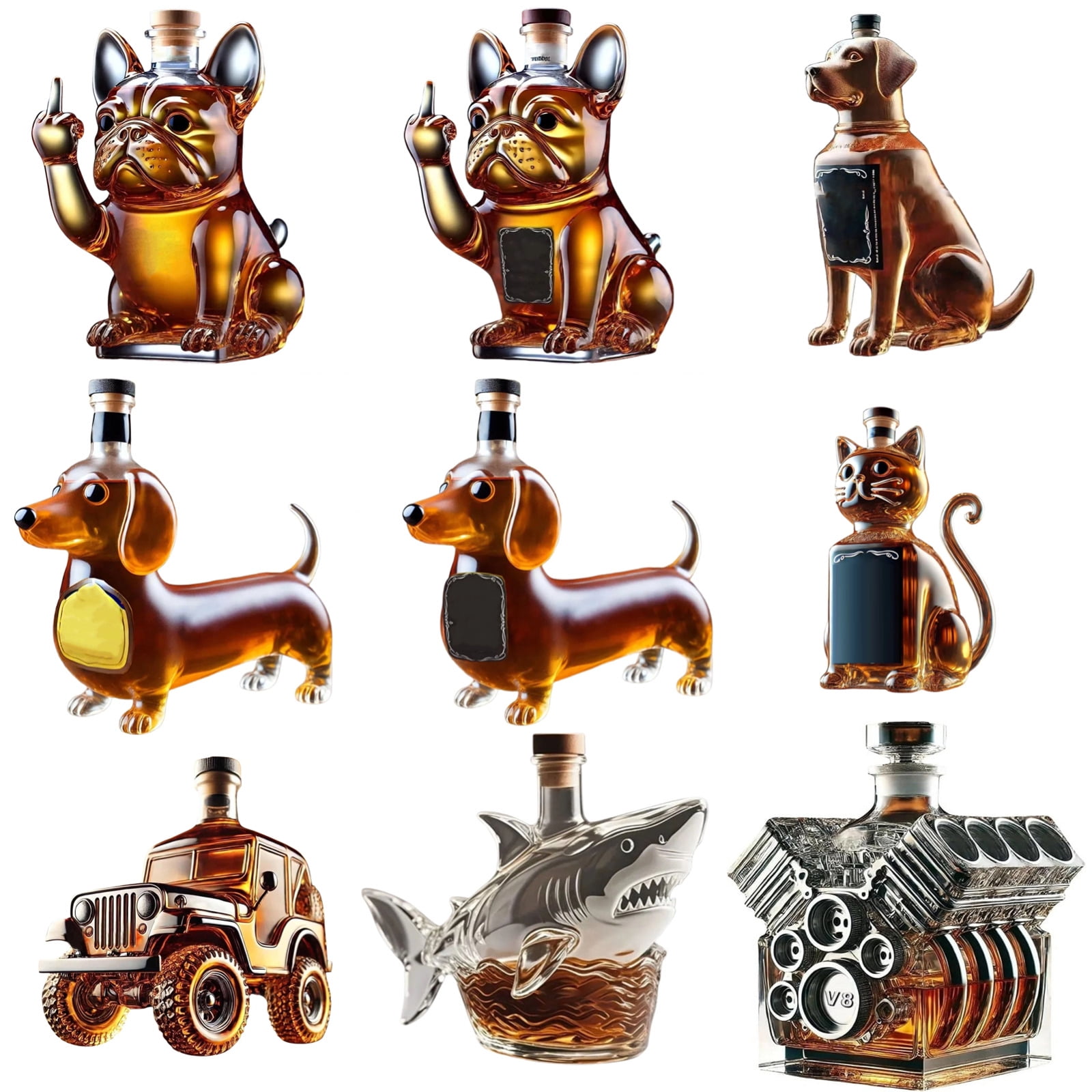 French Bulldog Whiskey Decanter Unique Glass Bottle for Spirits, Home ...