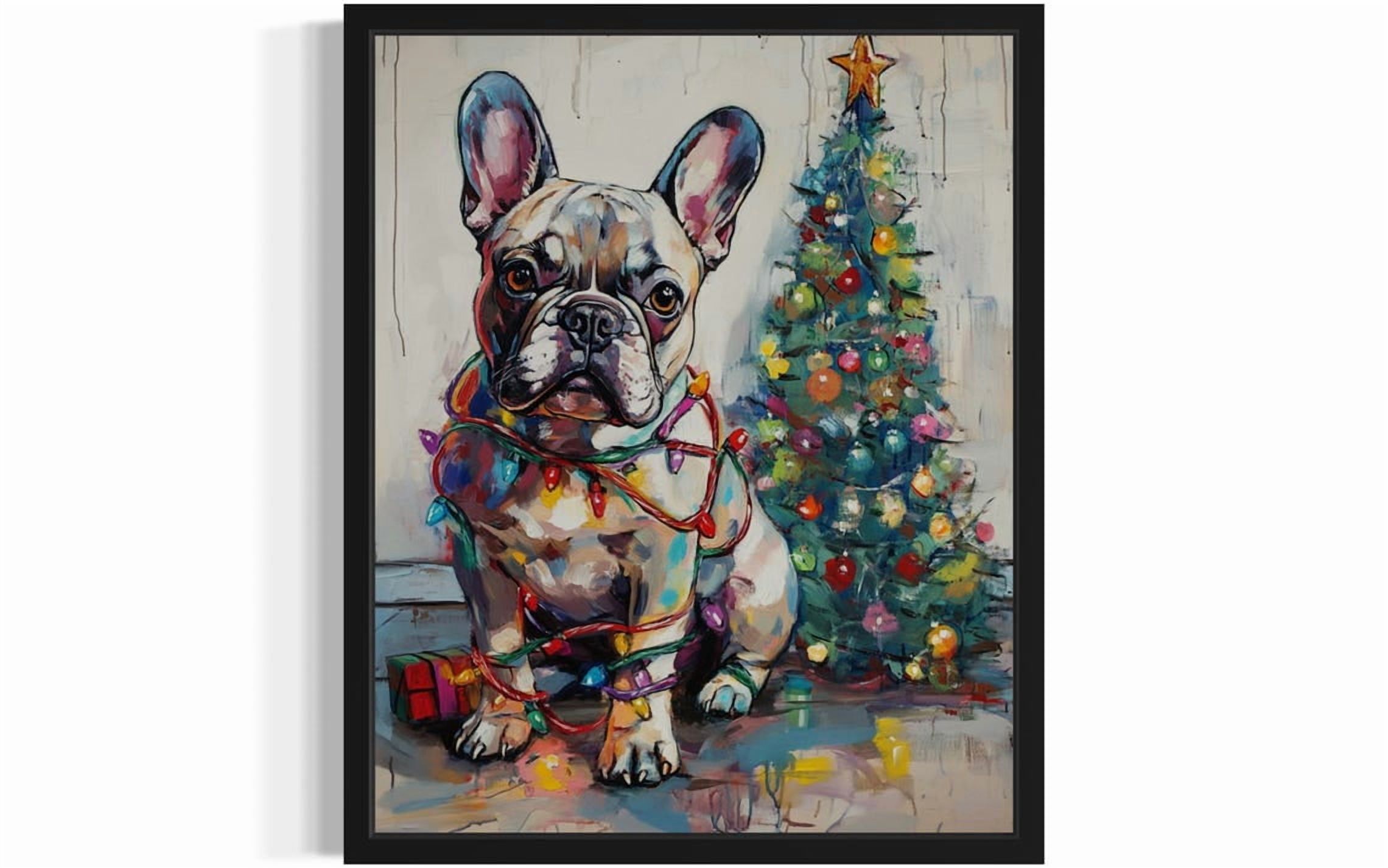 French Bulldog White Christmas Dog Art Print, Living Room Wall Art ...