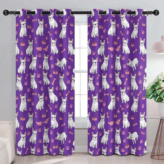 French Bulldog and Dog Paw Print Blackout Curtains,Triple Weaved Fabric ...