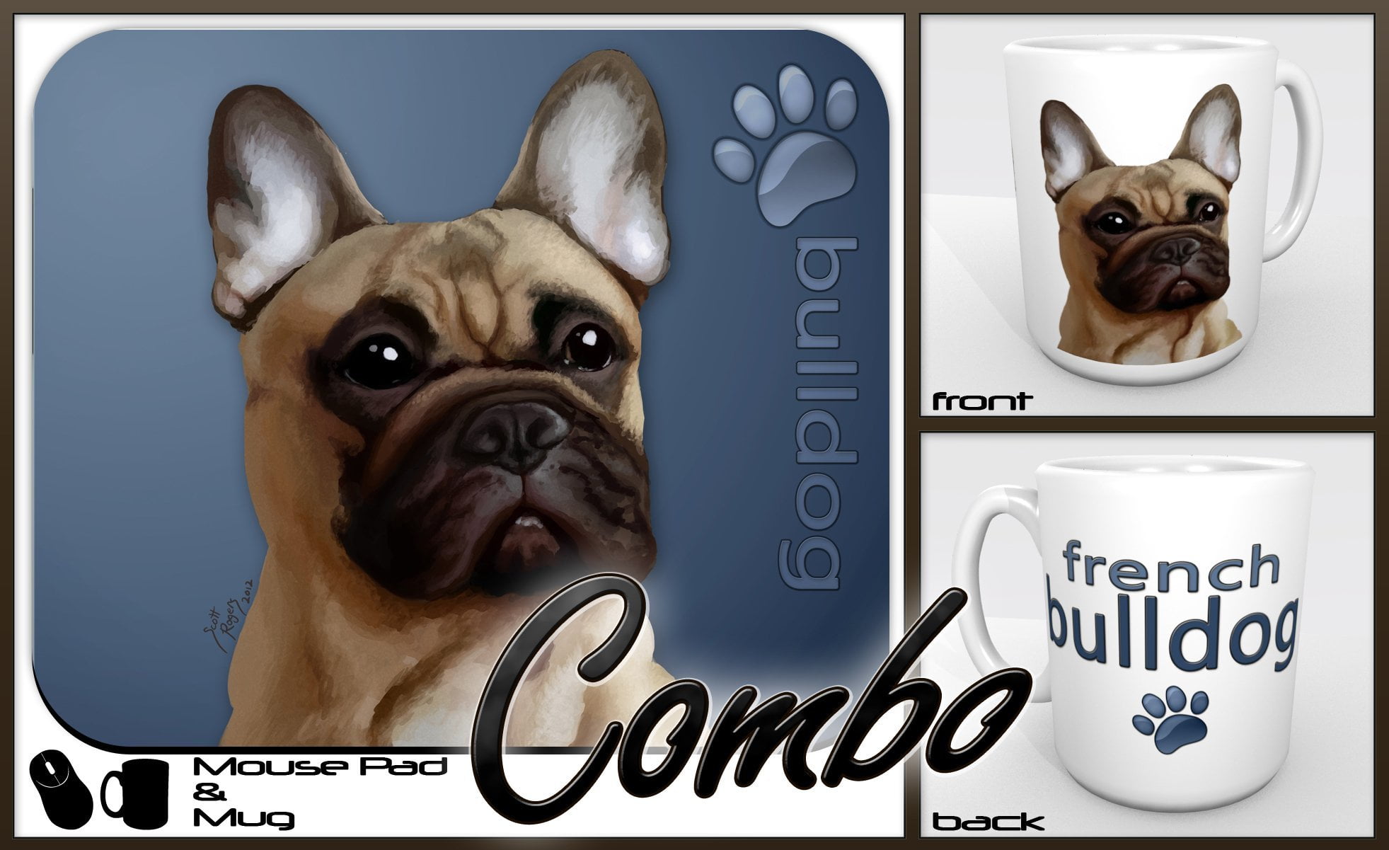 French Bulldog "for Dog Lovers Only" Mouse Pad and Mug Combo Set (blue ...