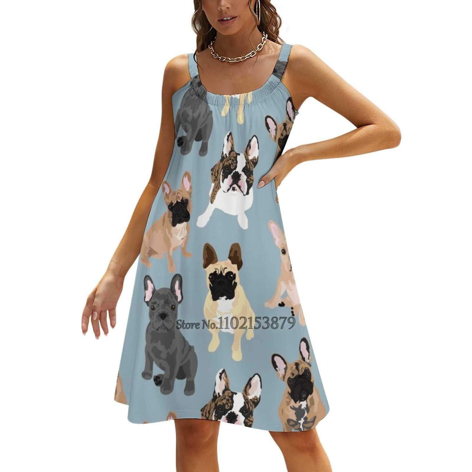 French Bulldogs Back Lacing Backless Dress Square Neck Dress Sweetheart ...