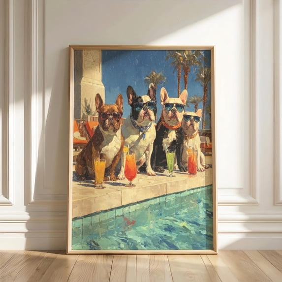 French Bulldogs Sunglasses Cocktails Summer Frenchie Pool Party ...