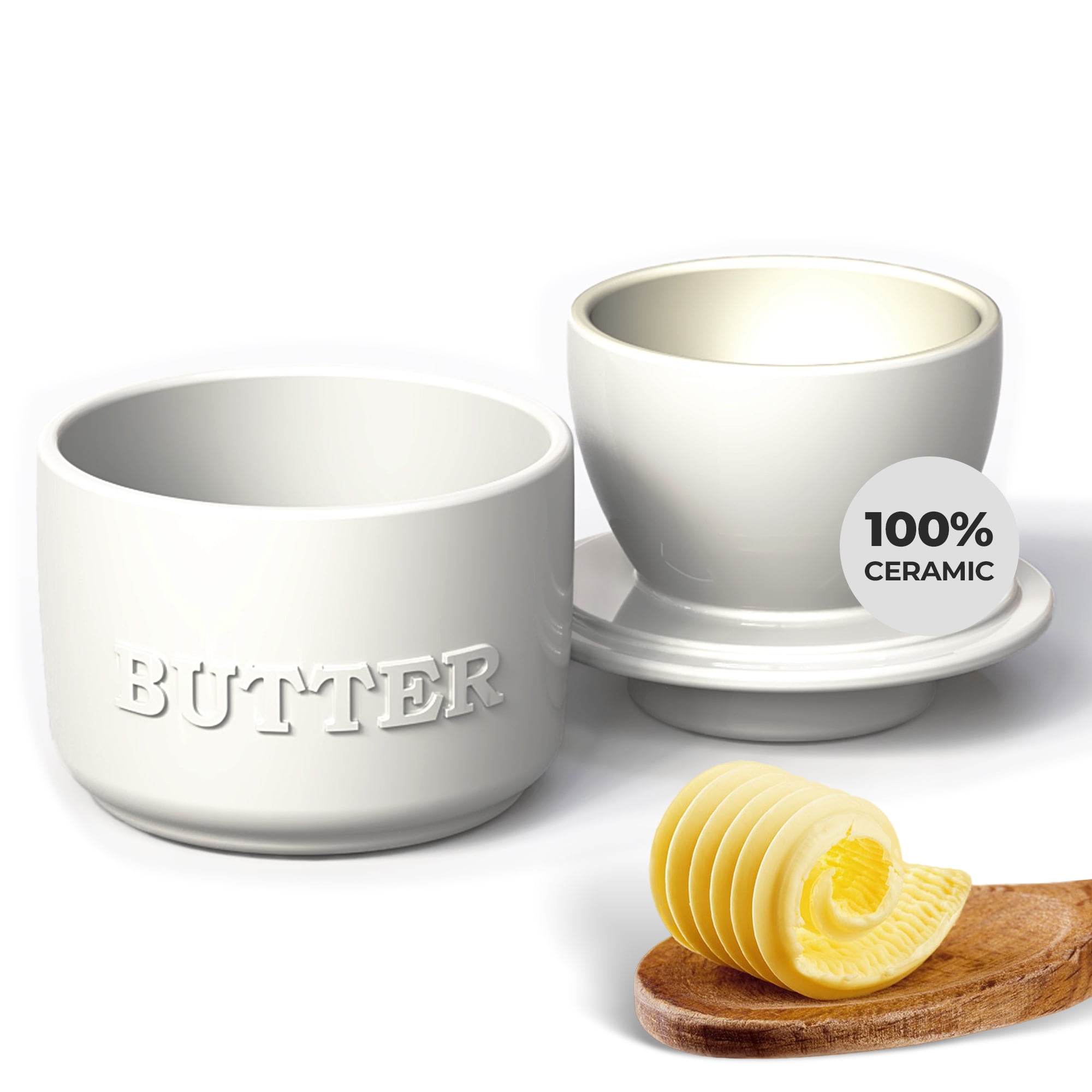 French Butter Crock - White - Ceramic Butter Container that Maintains ...