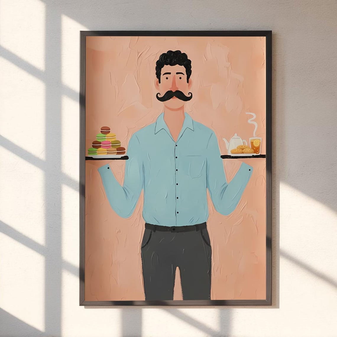 French Café Waiter Poster, Whimsical Kitchen Wall Art, Modern ...