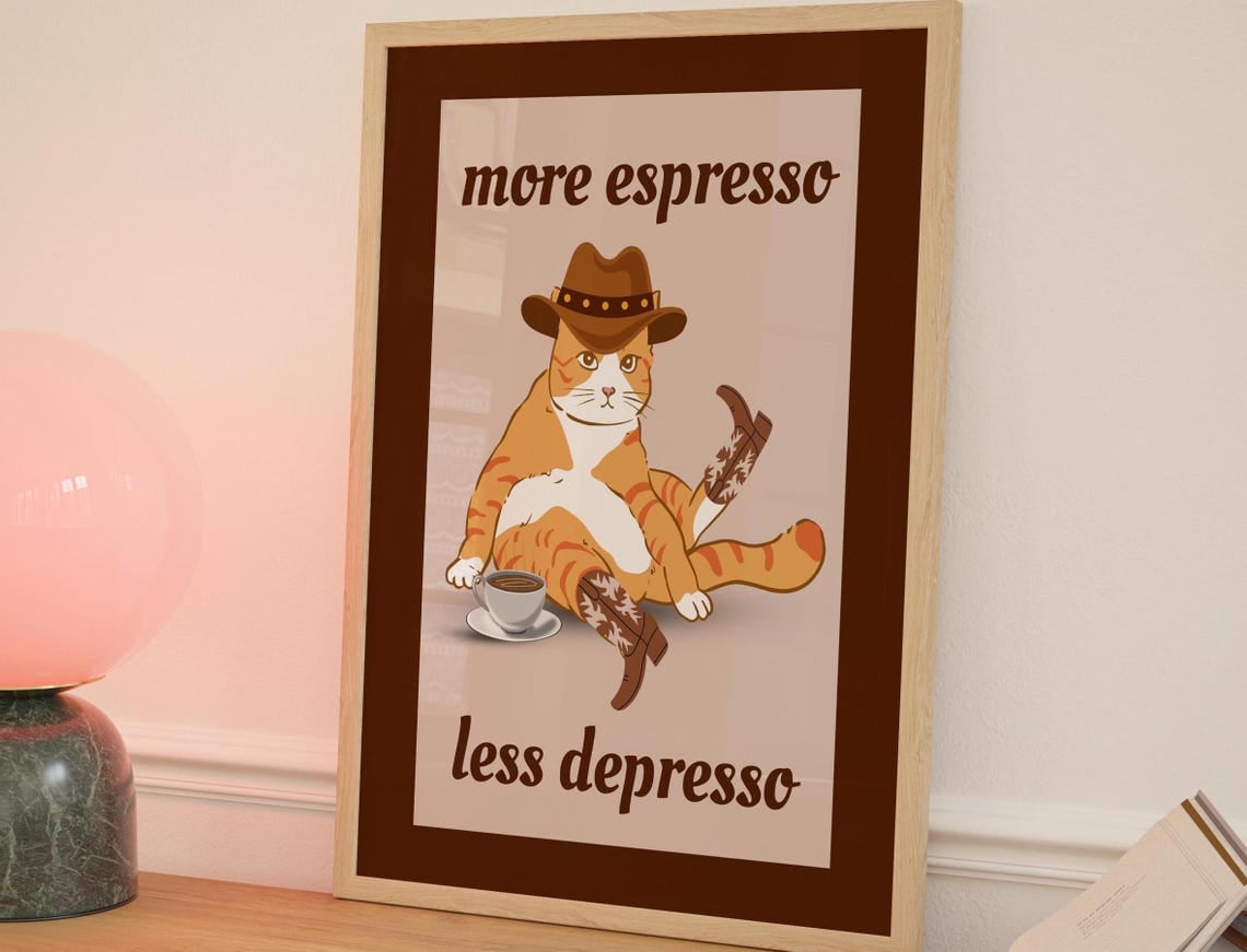 French Cafe Cat Print Retro Drink Poster Bistro Coffee Posters More ...
