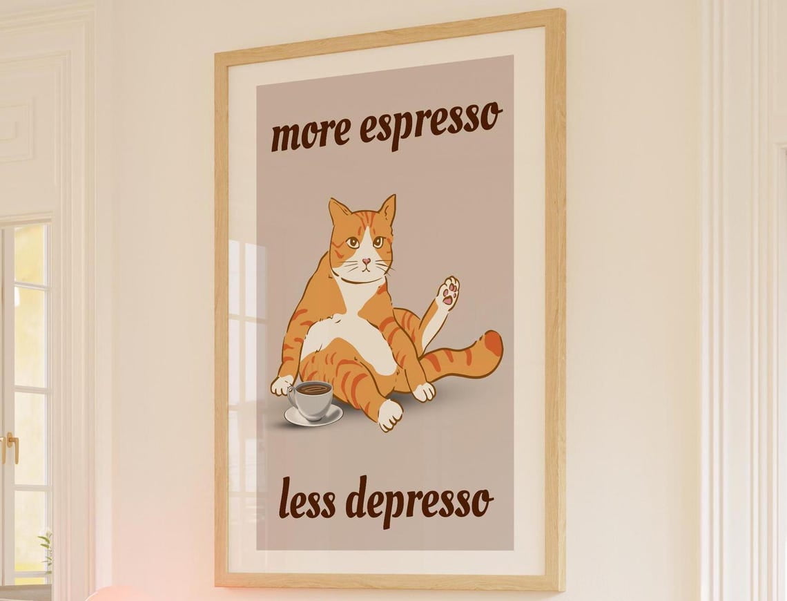 French Cafe Cat Print Retro Drink Poster Bistro Coffee Posters More ...
