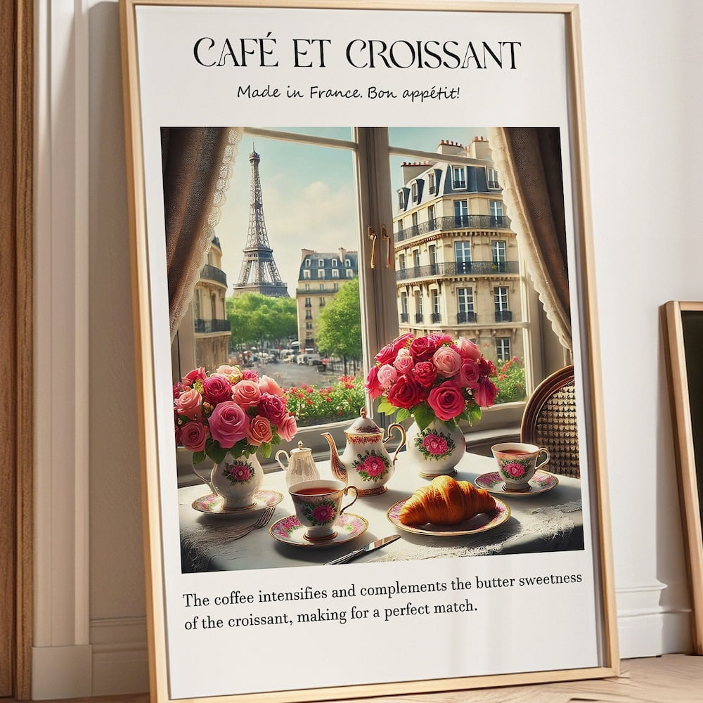 French Cafe Et Croissant Print, French Breakfast, Bistro Coffee Poster ...
