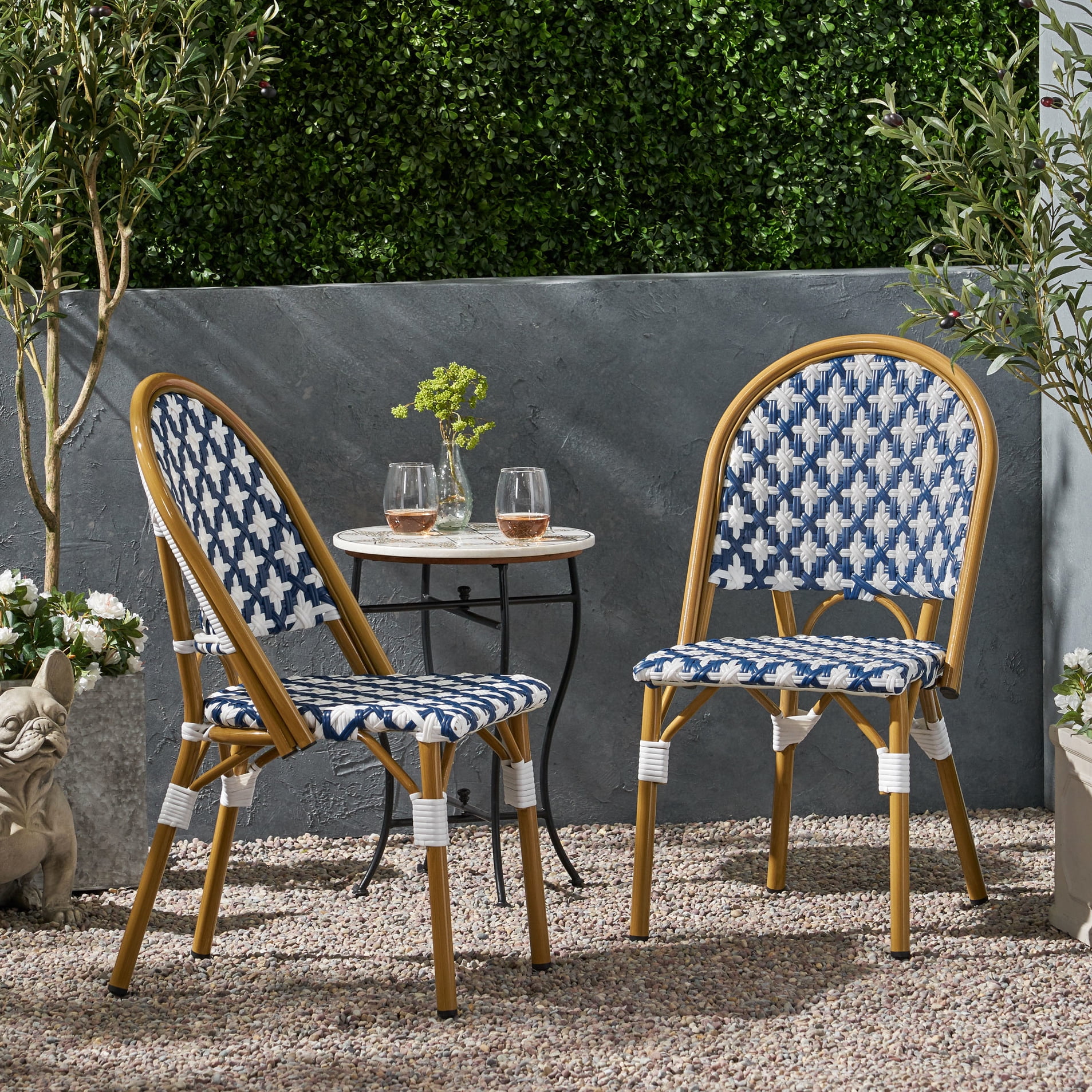 French Cafe Style Chair - Aluminium, Stable Frame, Woven , White Navy ...