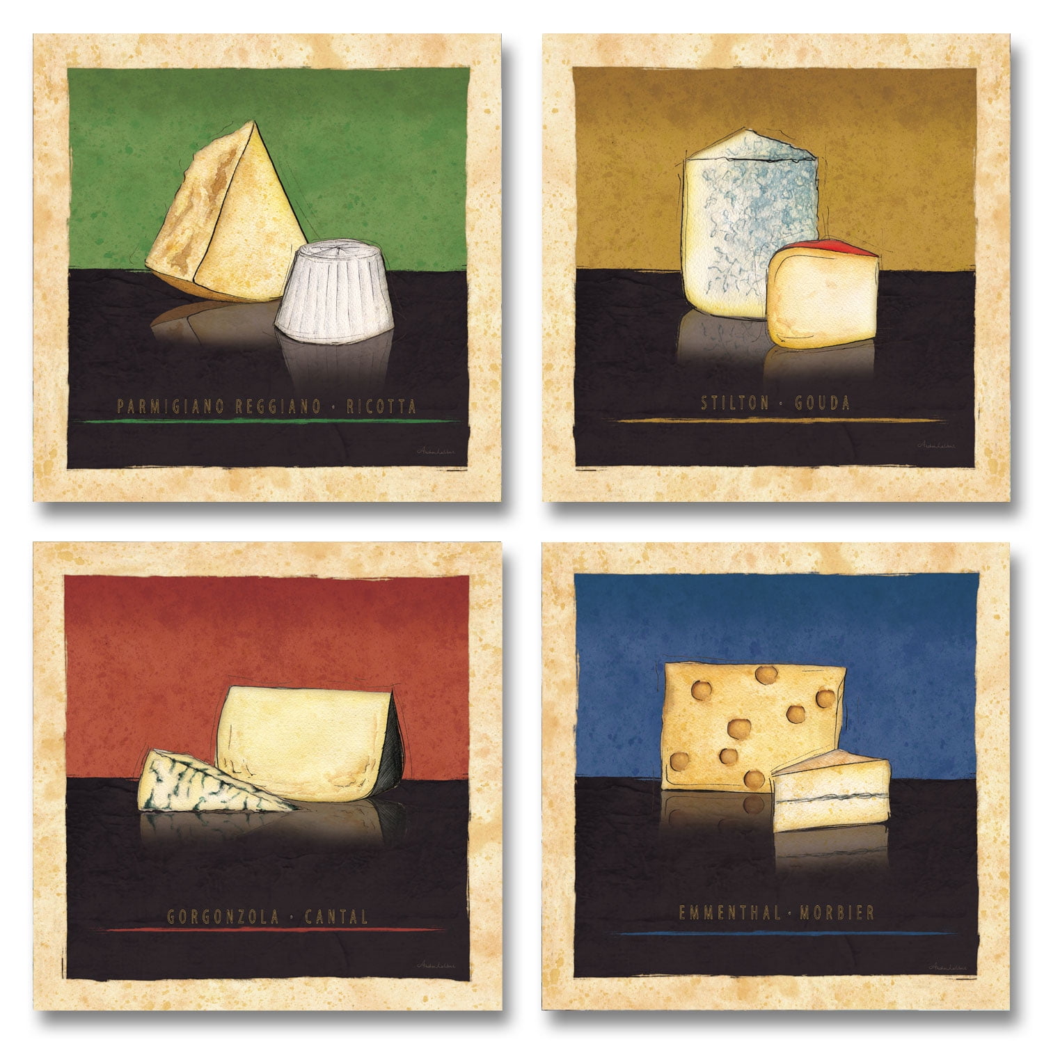 French Cheese; Gouda, Gorgonzola, Ricotta, and Morbier; Kitchen Decor ...