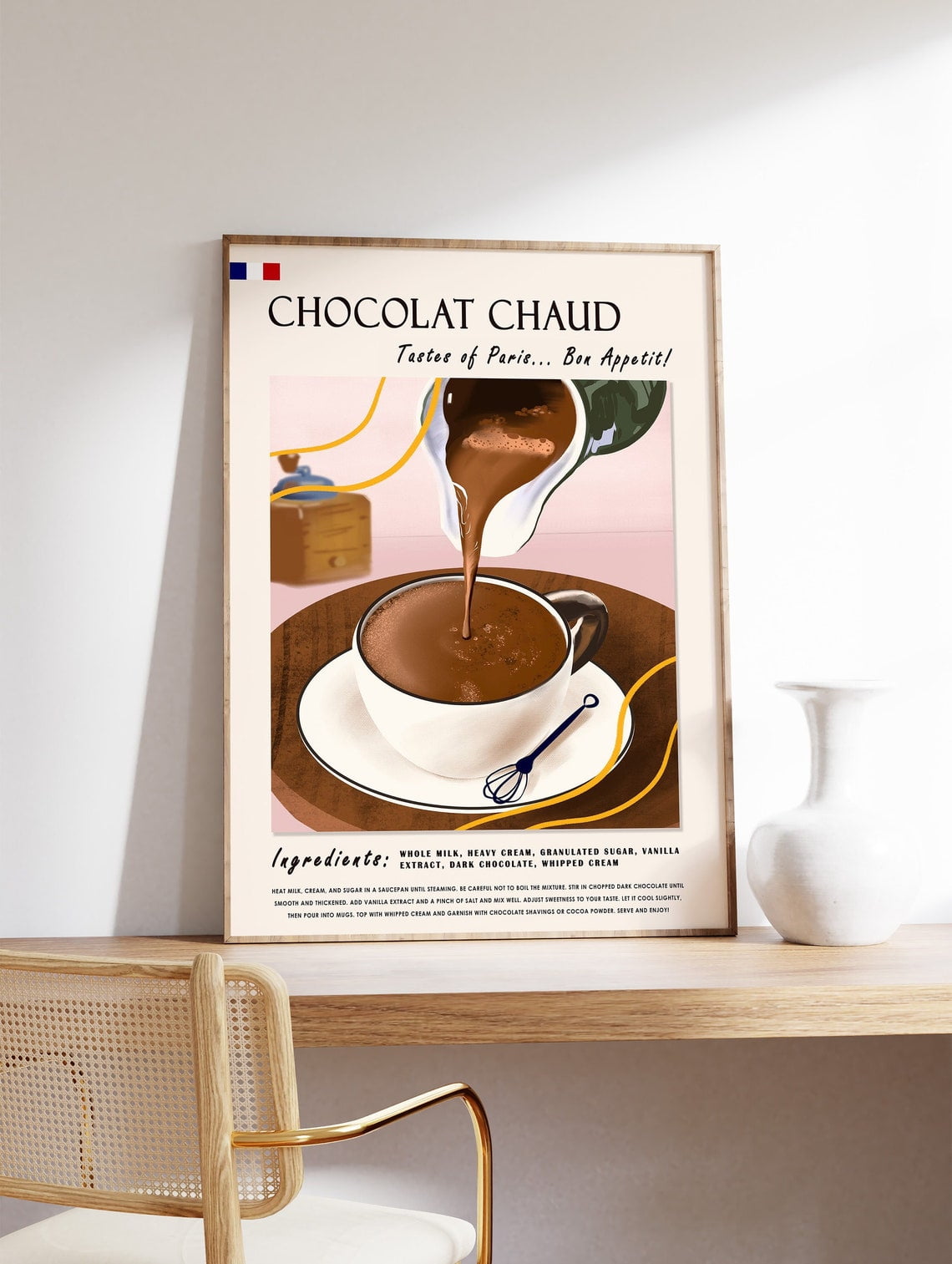 French Chocolate Chaud Food Poster, Hot Chcocolate Dessert Print ...