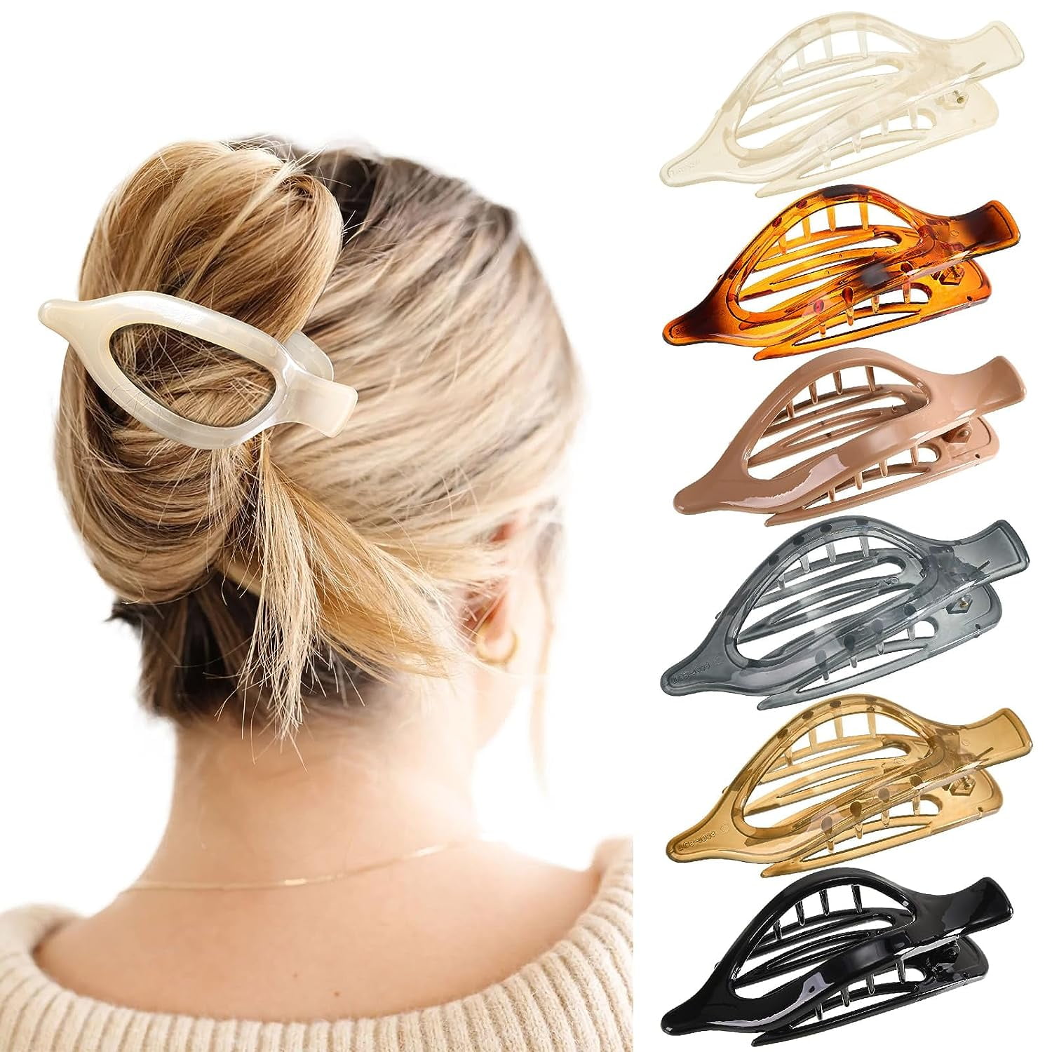 AWAYTR French Concord Hair Clips Claw - 6Pcs Strong Hold No Slip, Side ...
